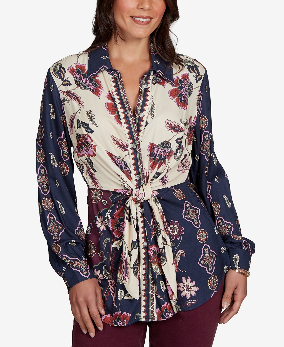 Click here for Ruby Rd. Petite Garden Tie-Front Long-Sleeve Flora... prices