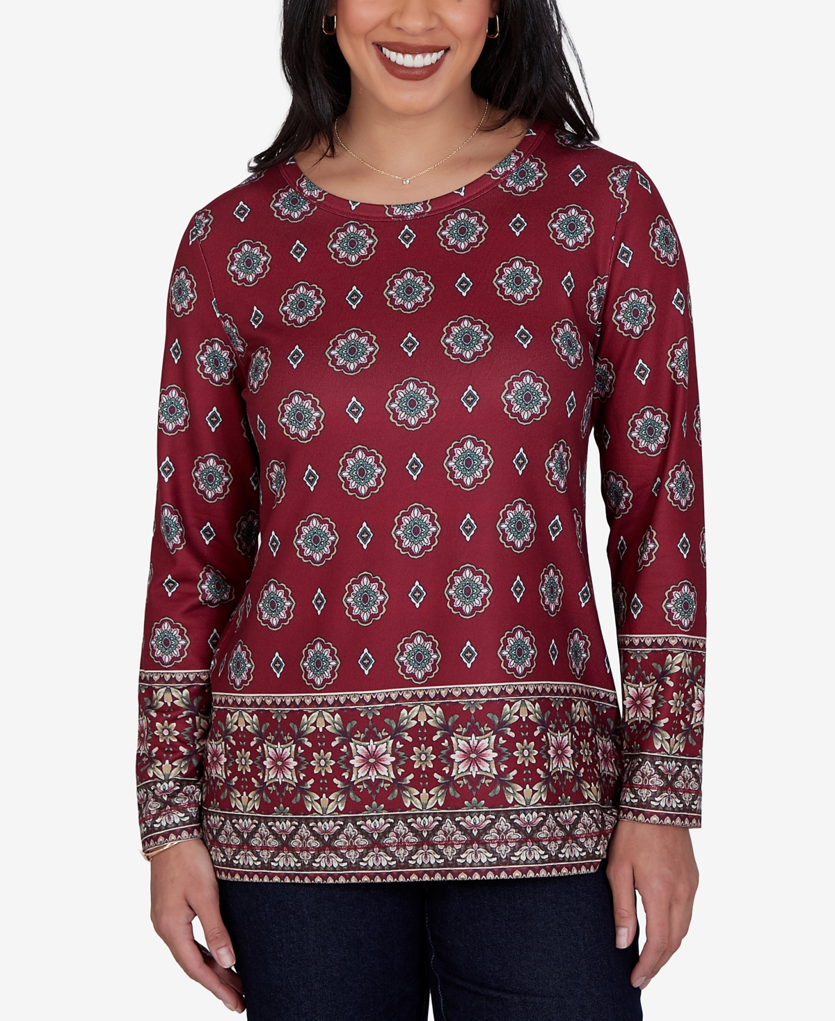 Click here for Ruby Rd. Petite Medallion Long-Sleeve Knit Top - S... prices