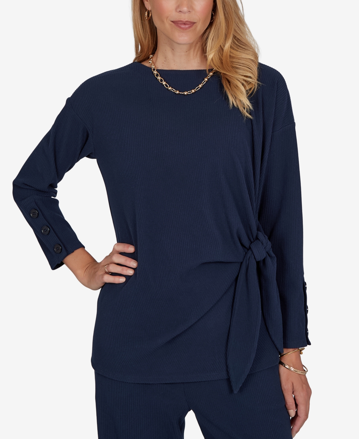 Click here for Ruby Rd. Petite Long-Sleeve Boat-Neck Side-Tie Top... prices