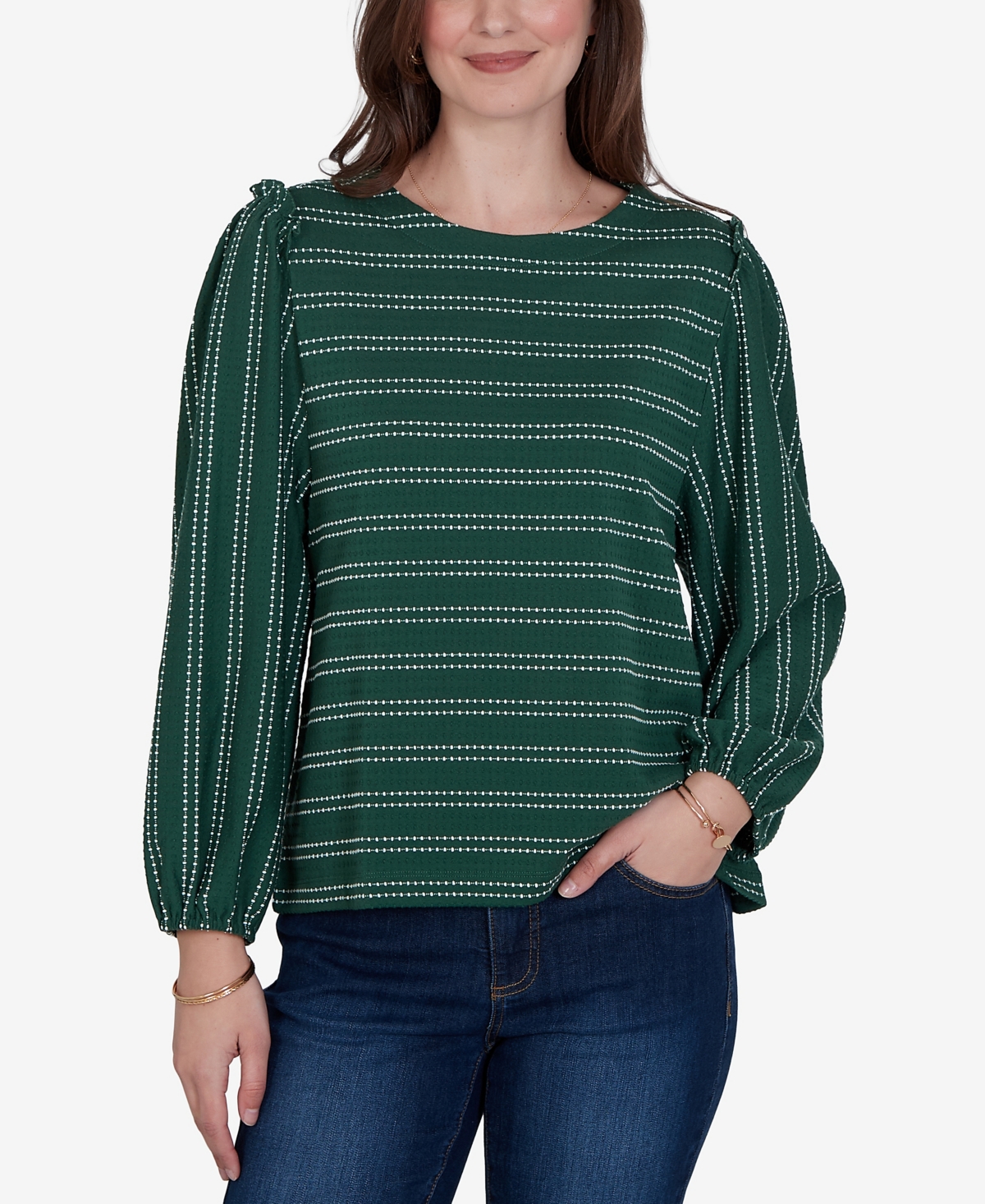 Click here for Ruby Rd. Petite Long-Sleeve Dobby-Stripe Crewneck... prices