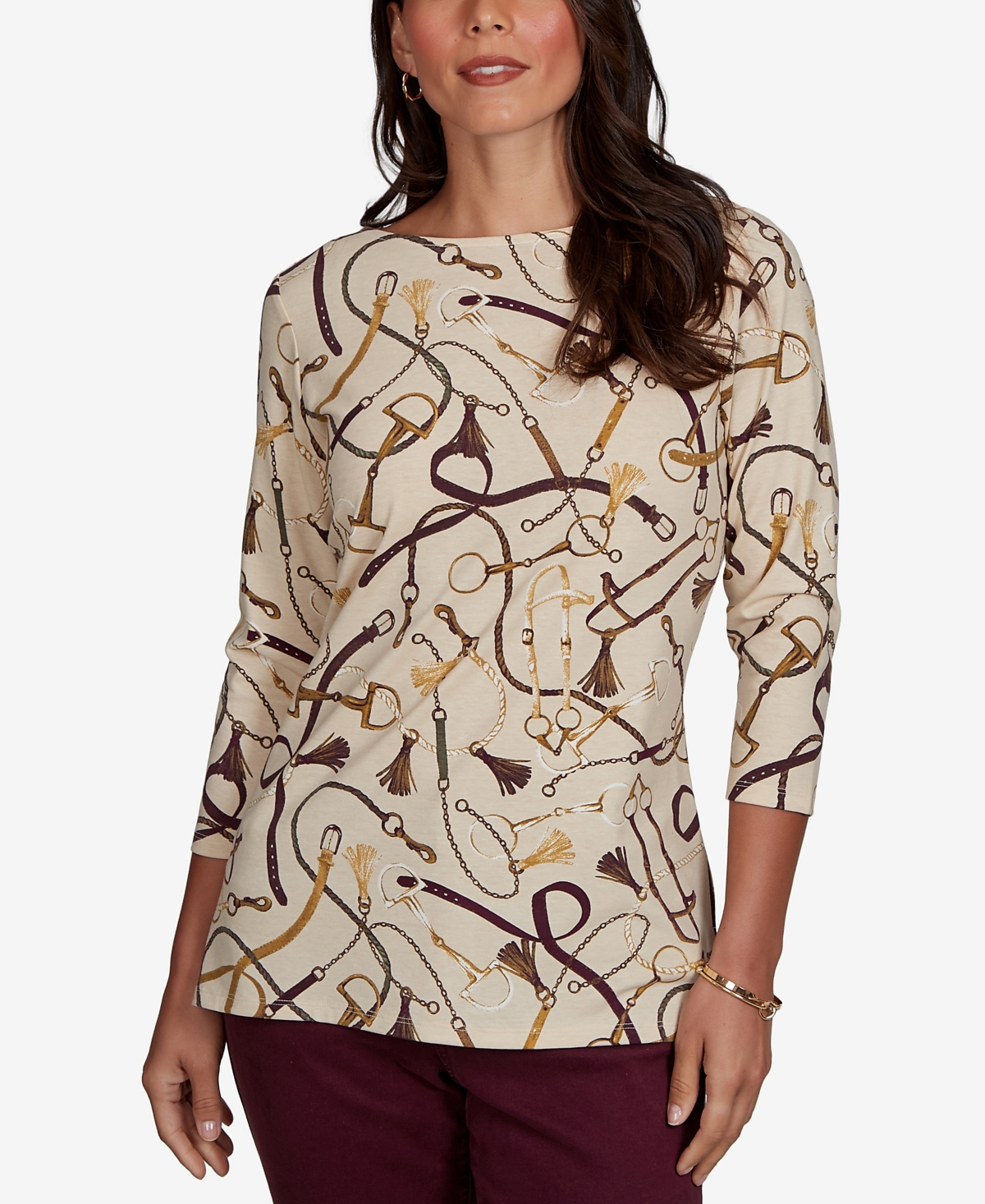 Click here for Ruby Rd. Petite Boat Neck 3/4-Sleeve Equestrian Pr... prices