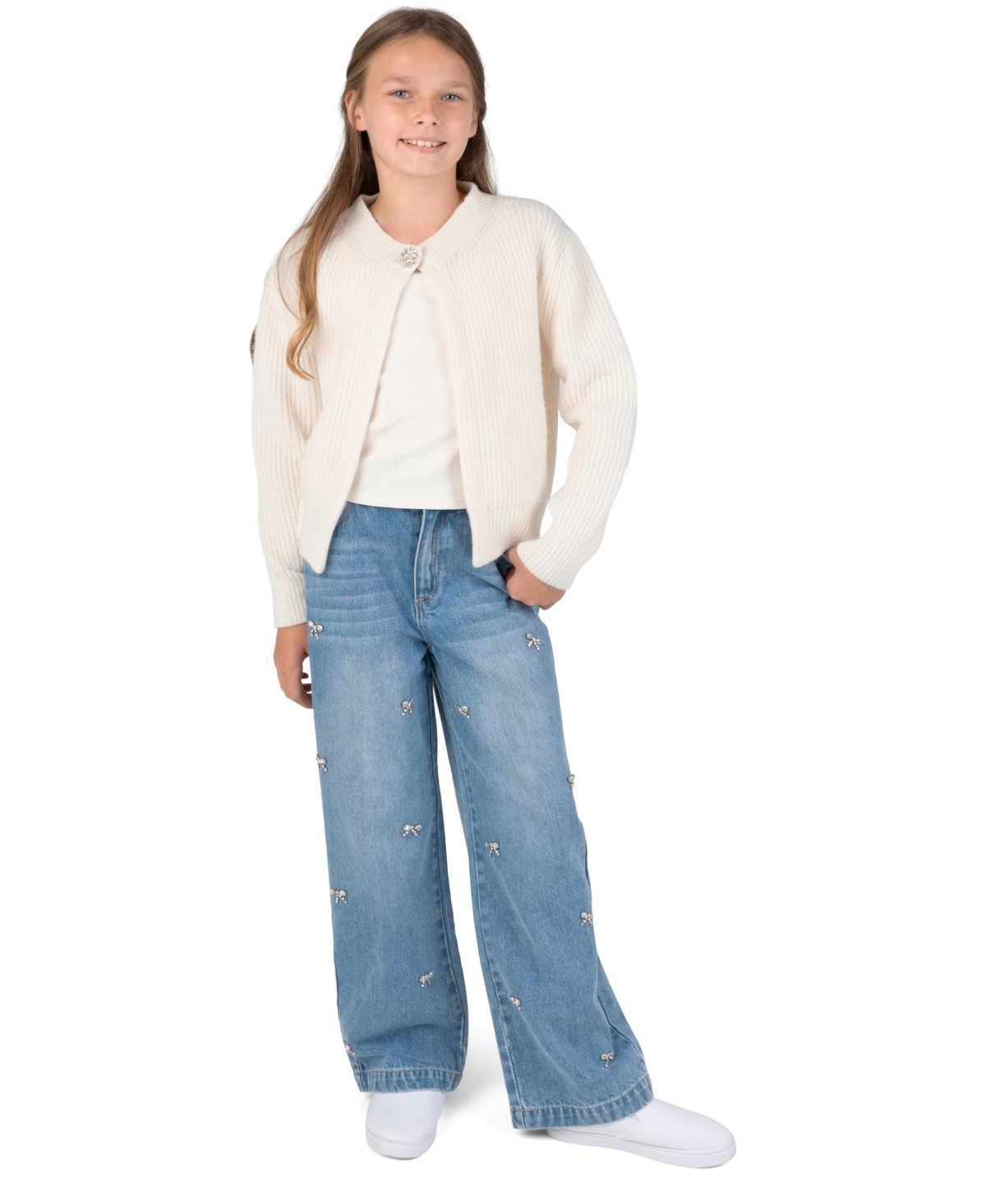 Click here for Tween Diva Girls 7-12 Rhinestone Bow Cardigan  Cam... prices