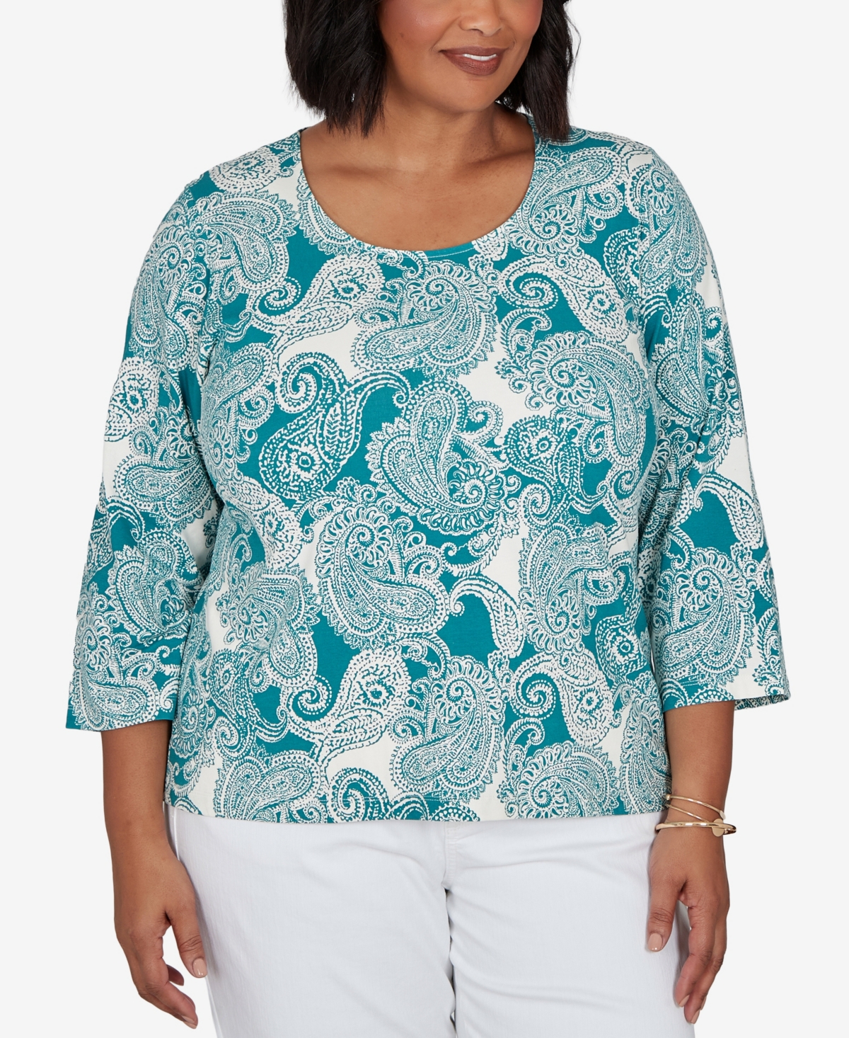 Click here for Hearts Of Palm Plus Size Stamped Paisley 3/4-Sleev... prices