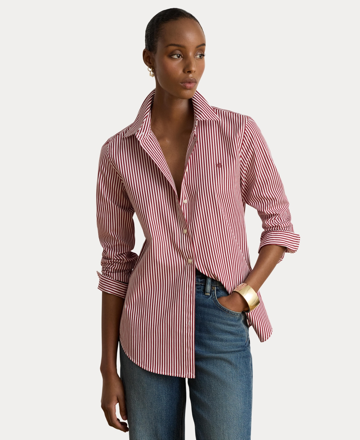 Click here for Lauren Ralph Lauren Womens Striped Long-Sleeve But... prices