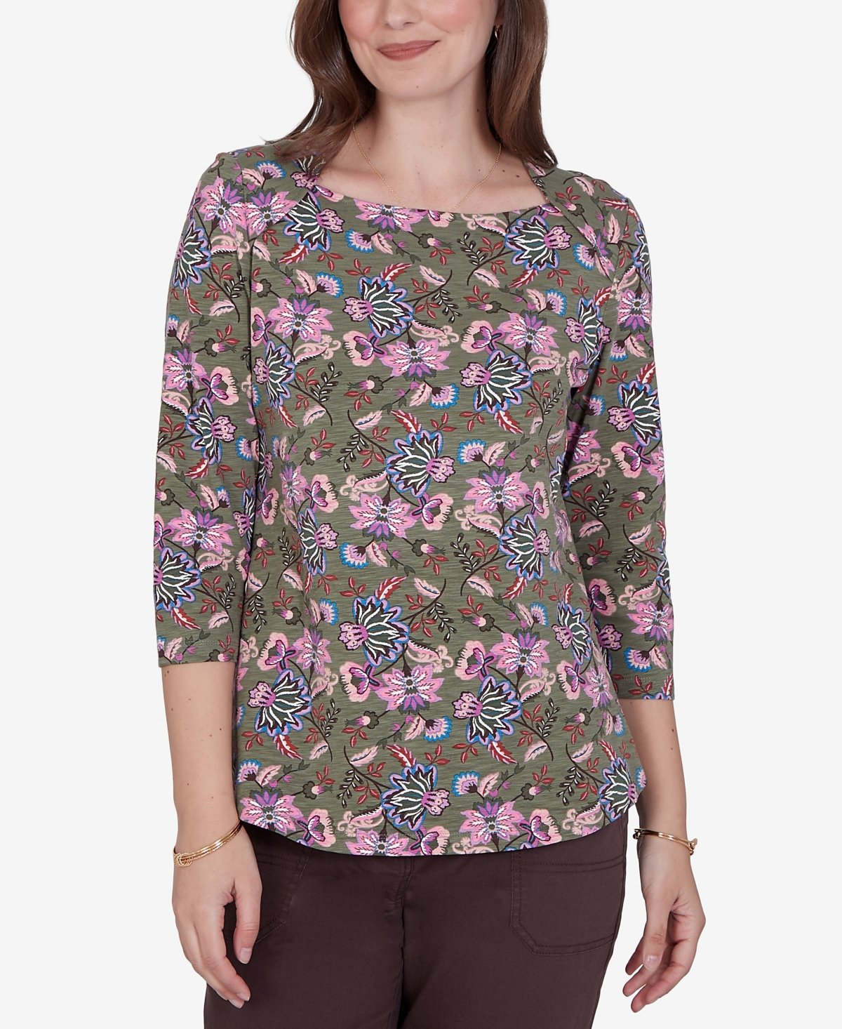 Click here for Ruby Rd. Petite Kint Garden Top Square-Neck 3/4-Sl... prices
