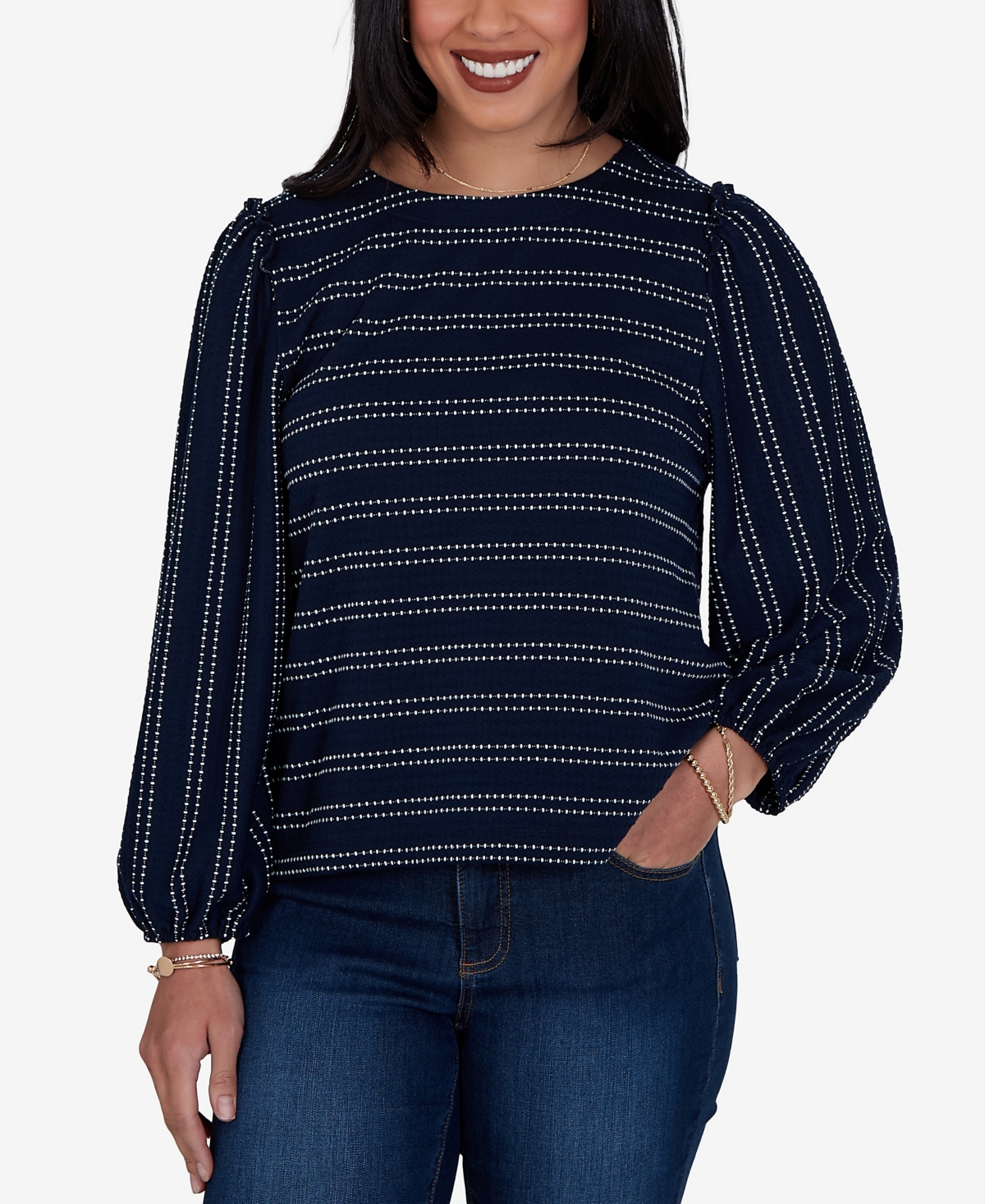 Click here for Ruby Rd. Petite Long-Sleeve Dobby-Stripe Crewneck... prices