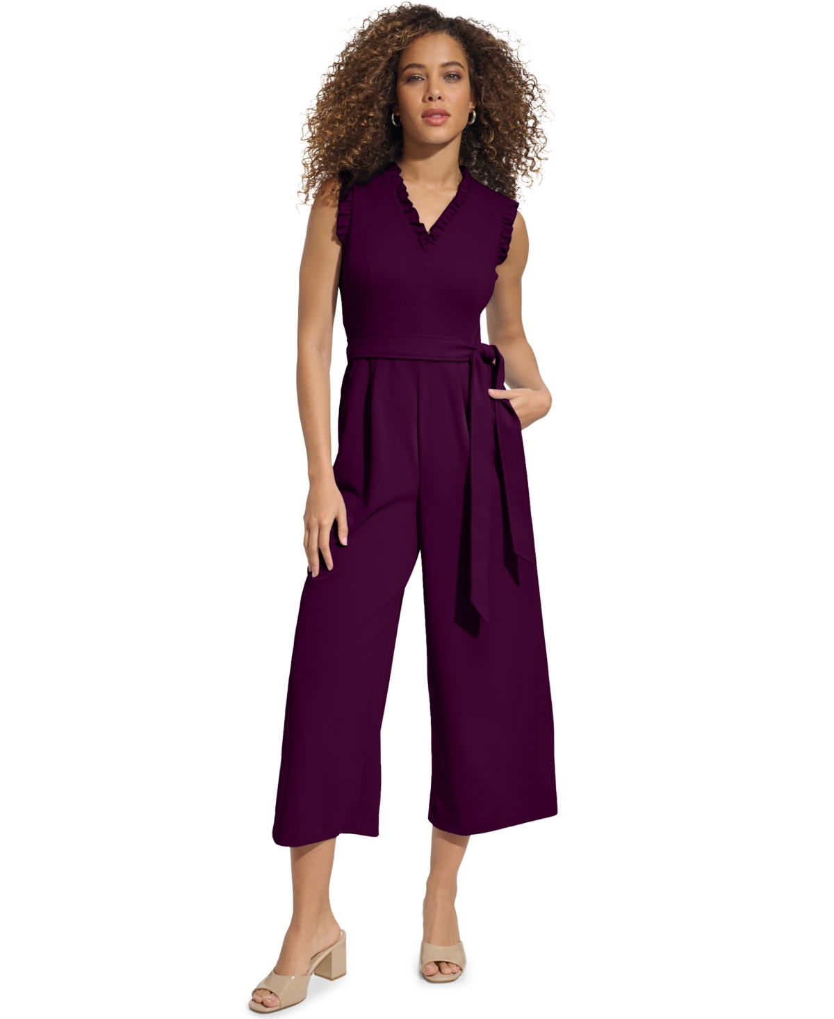 Click here for Calvin Klein Womens V-Neck Self-Belt Waist Sleevel... prices