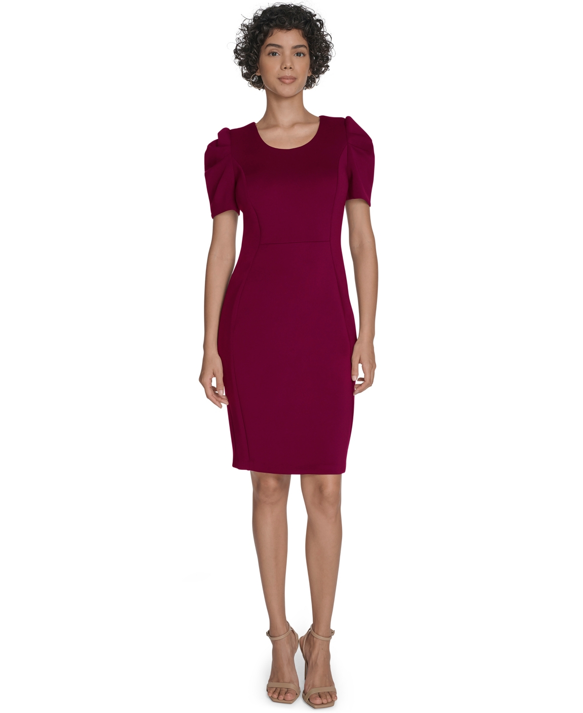 Click here for Calvin Klein Womens Scoop Neck Puff-Sleeve Scuba D... prices