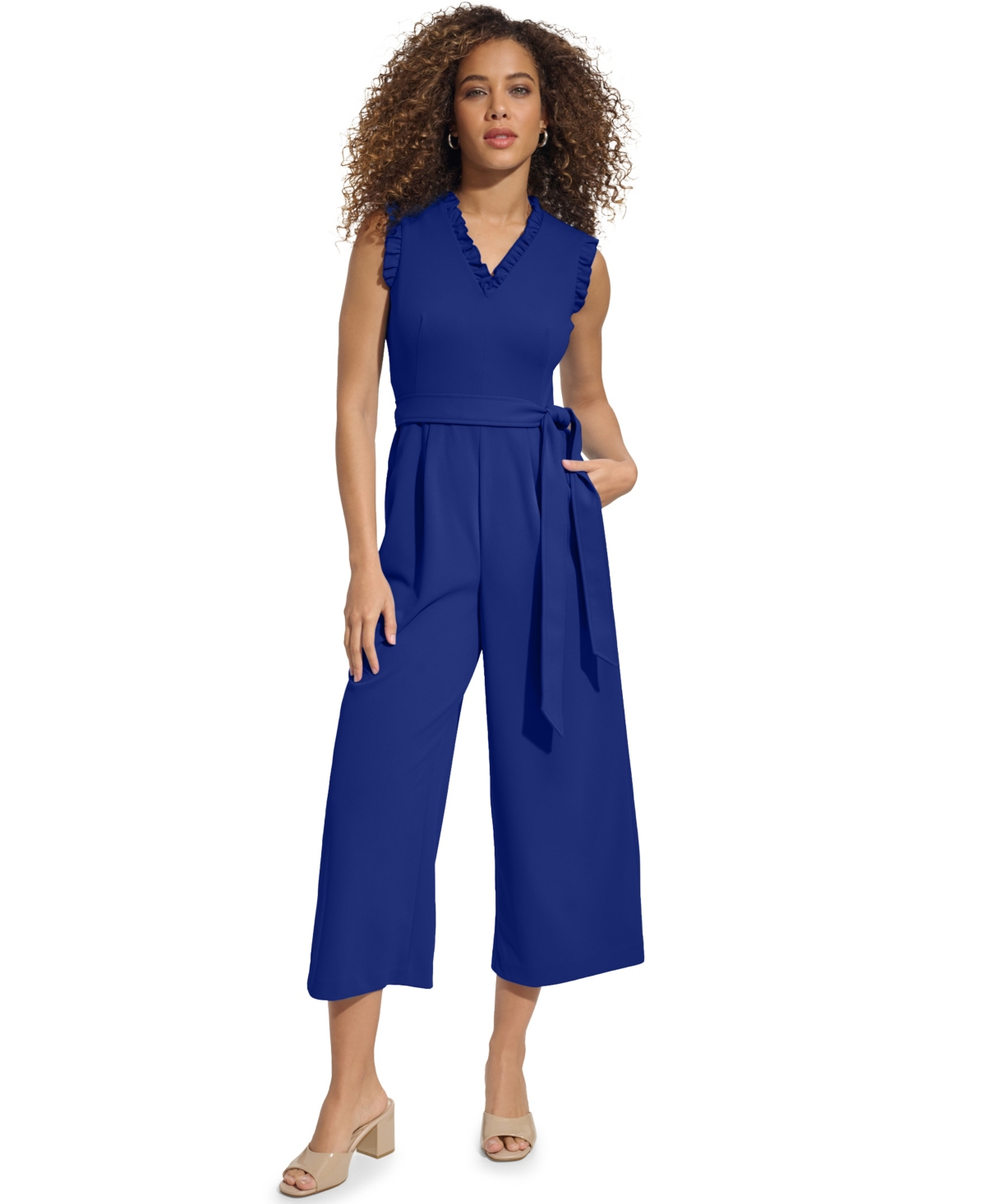Click here for Calvin Klein Womens V-Neck Self-Belt Waist Sleevel... prices