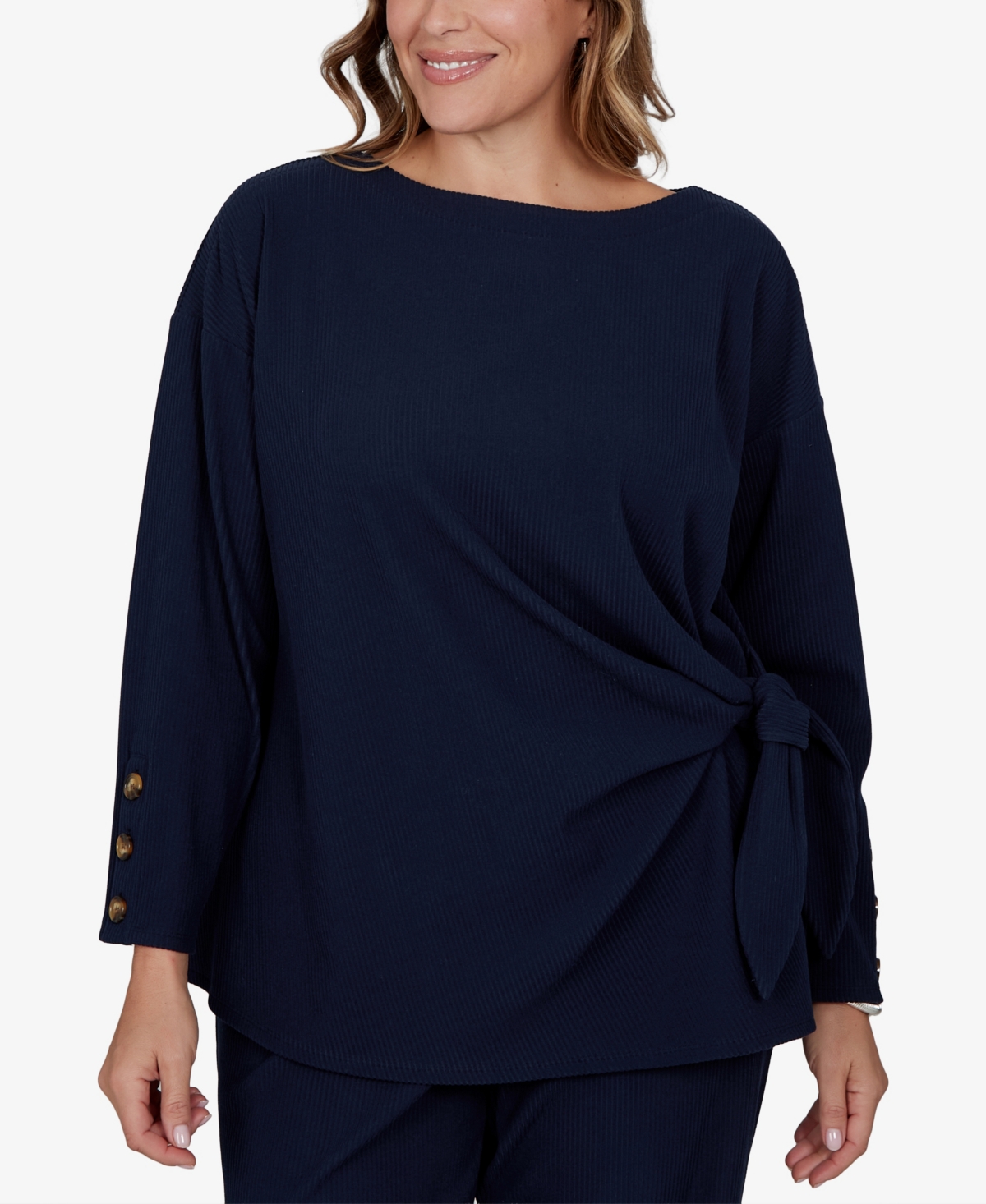 Click here for Ruby Rd. Plus Size Boat-Neck Long-Sleeve Side-Tie... prices