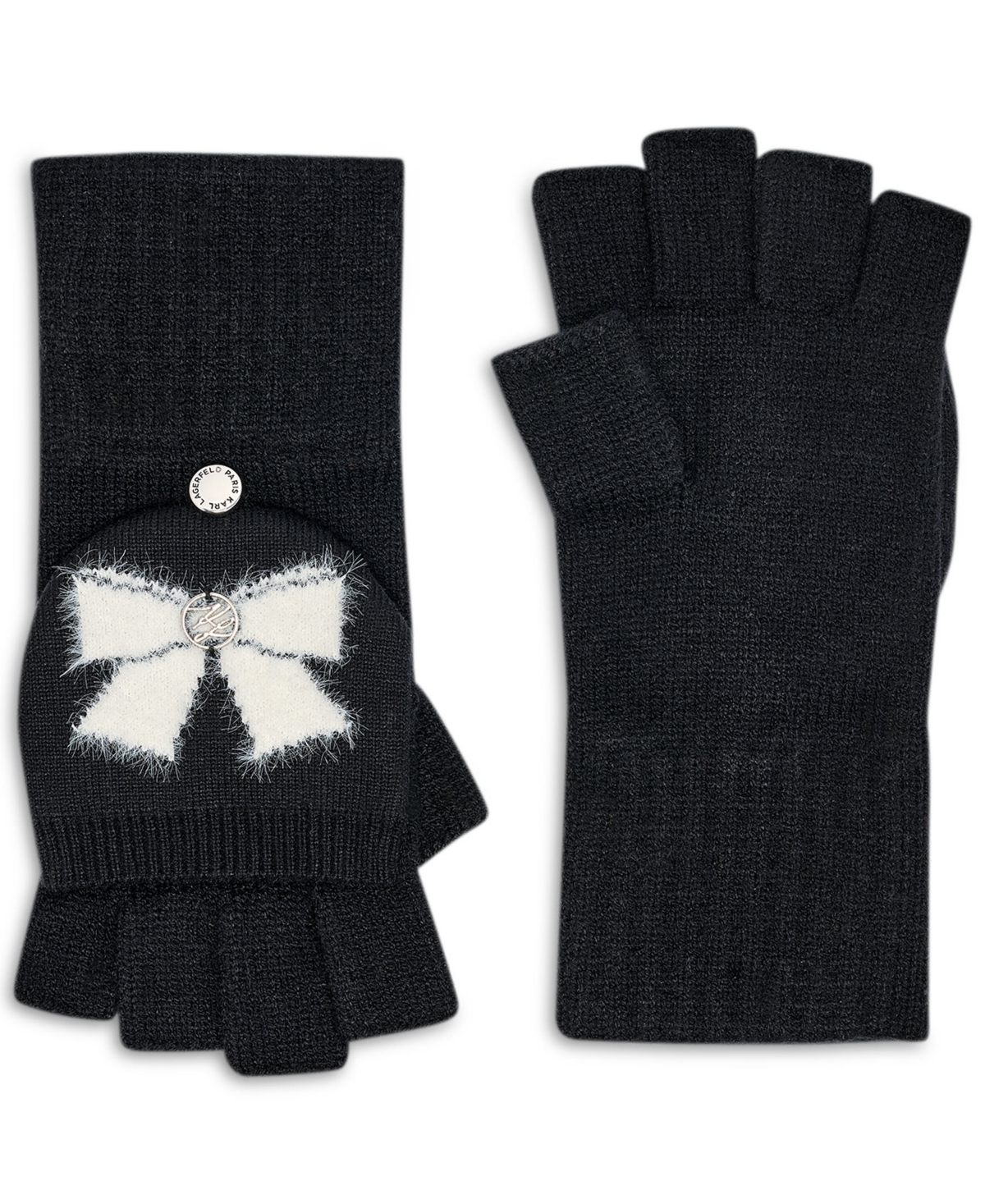 Click here for Karl Lagerfeld Paris Fuzzy Bows Flip Top Mitten Gl... prices