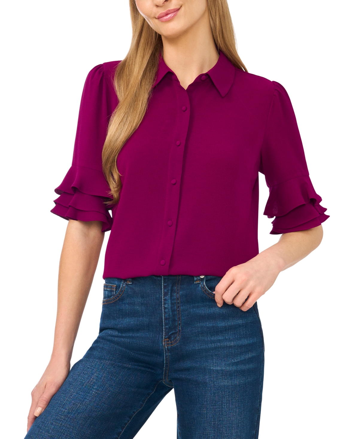 Click here for CeCe Womens Button-Front Ruffled 3/4-Sleeve Blouse... prices