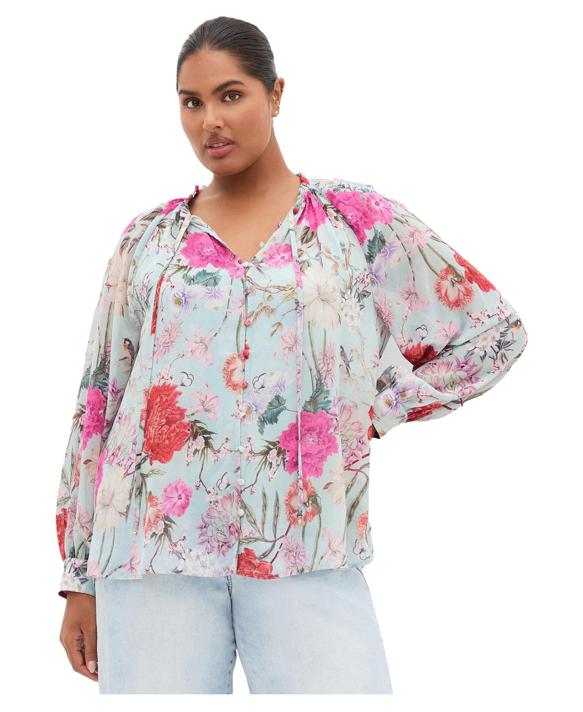 Click here for City Chic Plus Size Sienna Floral-Print V-Neck Lon... prices