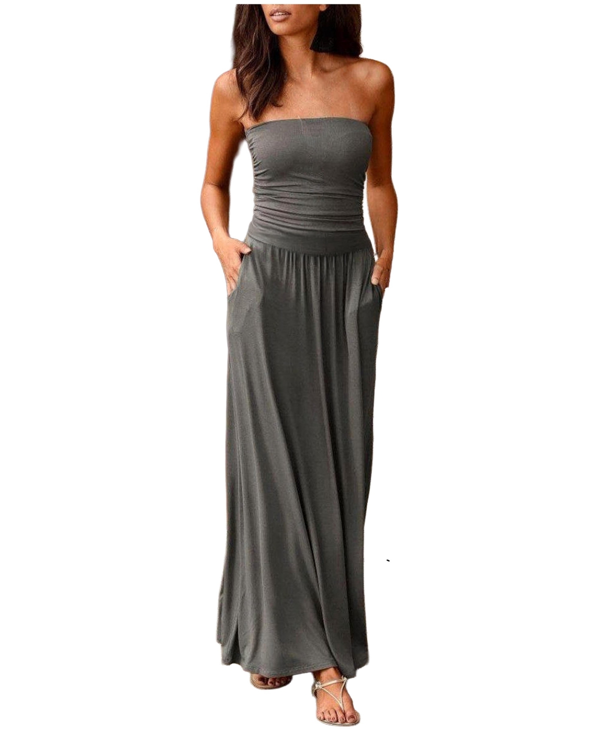 Click here for Lascana Womens Strapless Ruched Maxi Dress - Olive prices