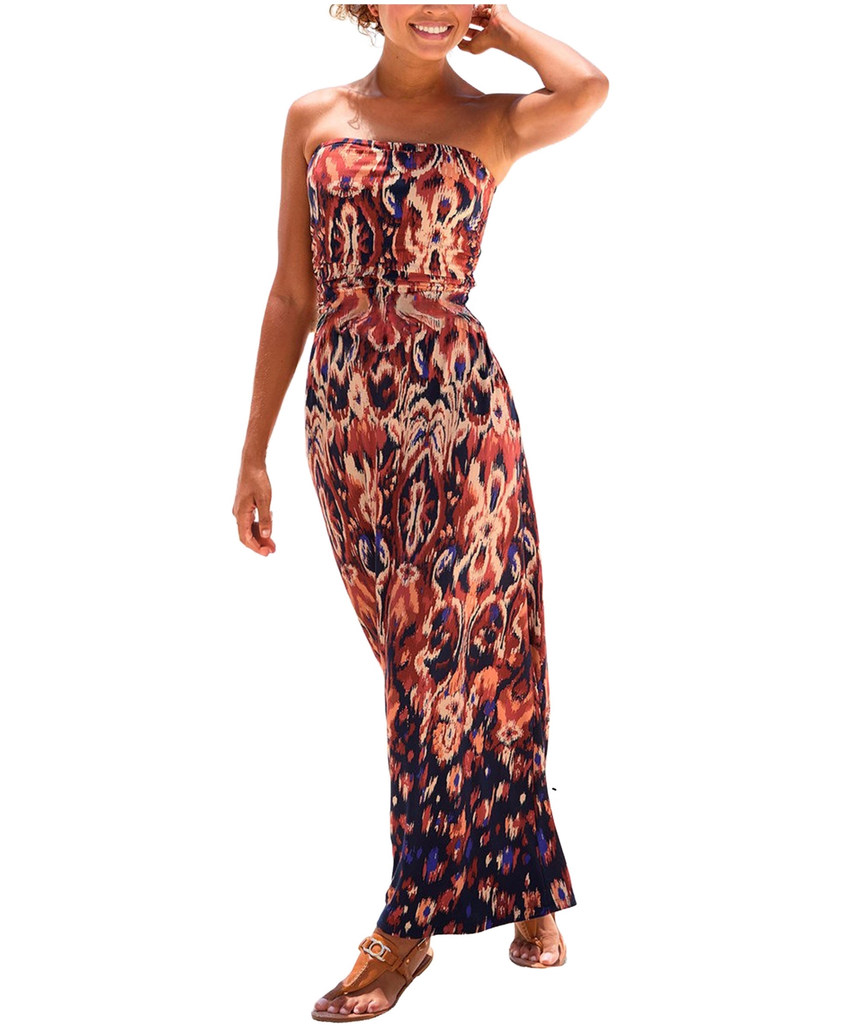 Click here for Lascana Womens Strapless Ruched Maxi Dress - Orang... prices