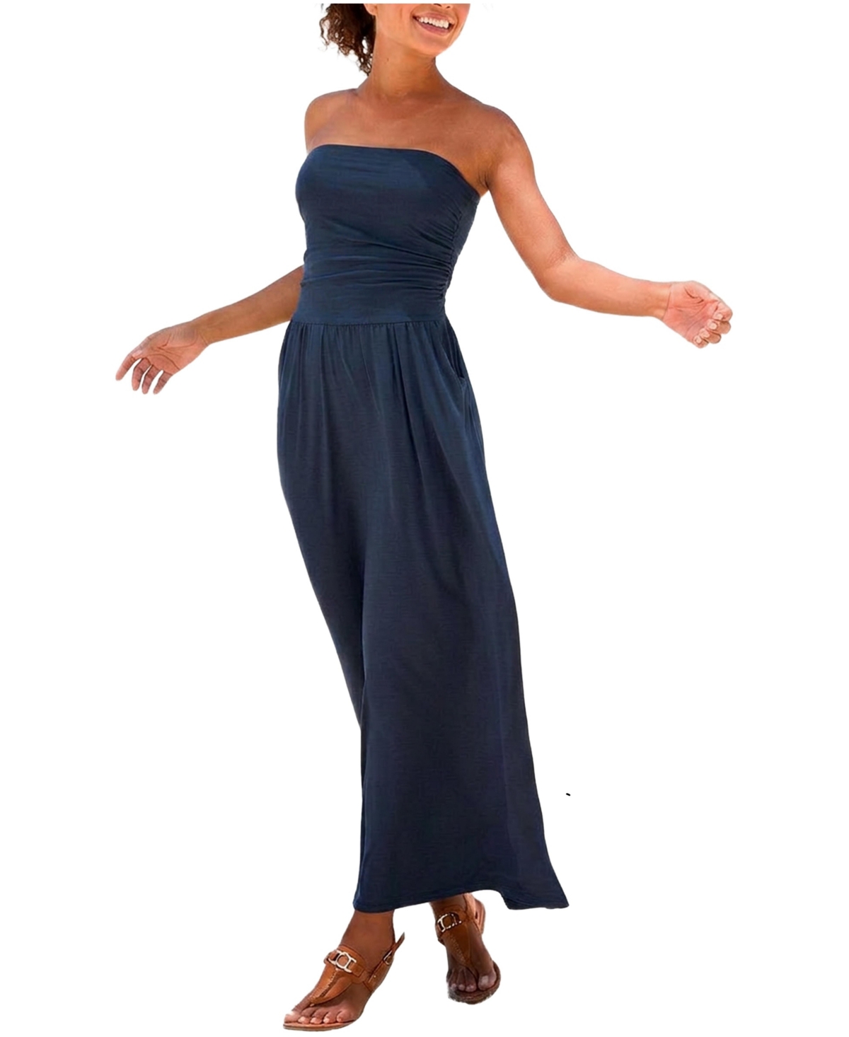 Click here for Lascana Womens Strapless Ruched Maxi Dress - Navy prices