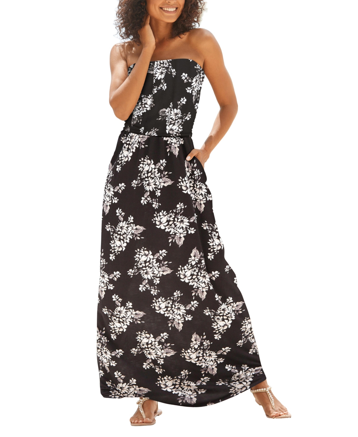 Click here for Lascana Womens Strapless Ruched Maxi Dress - Black... prices
