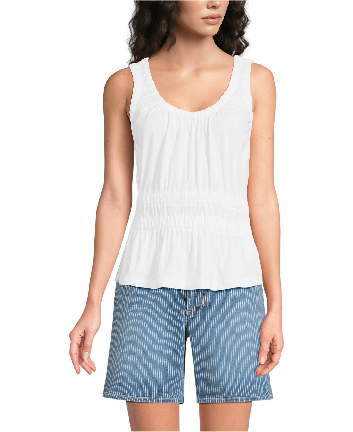 Click here for Lands End Womens Slub Rouched Tank Top - White prices