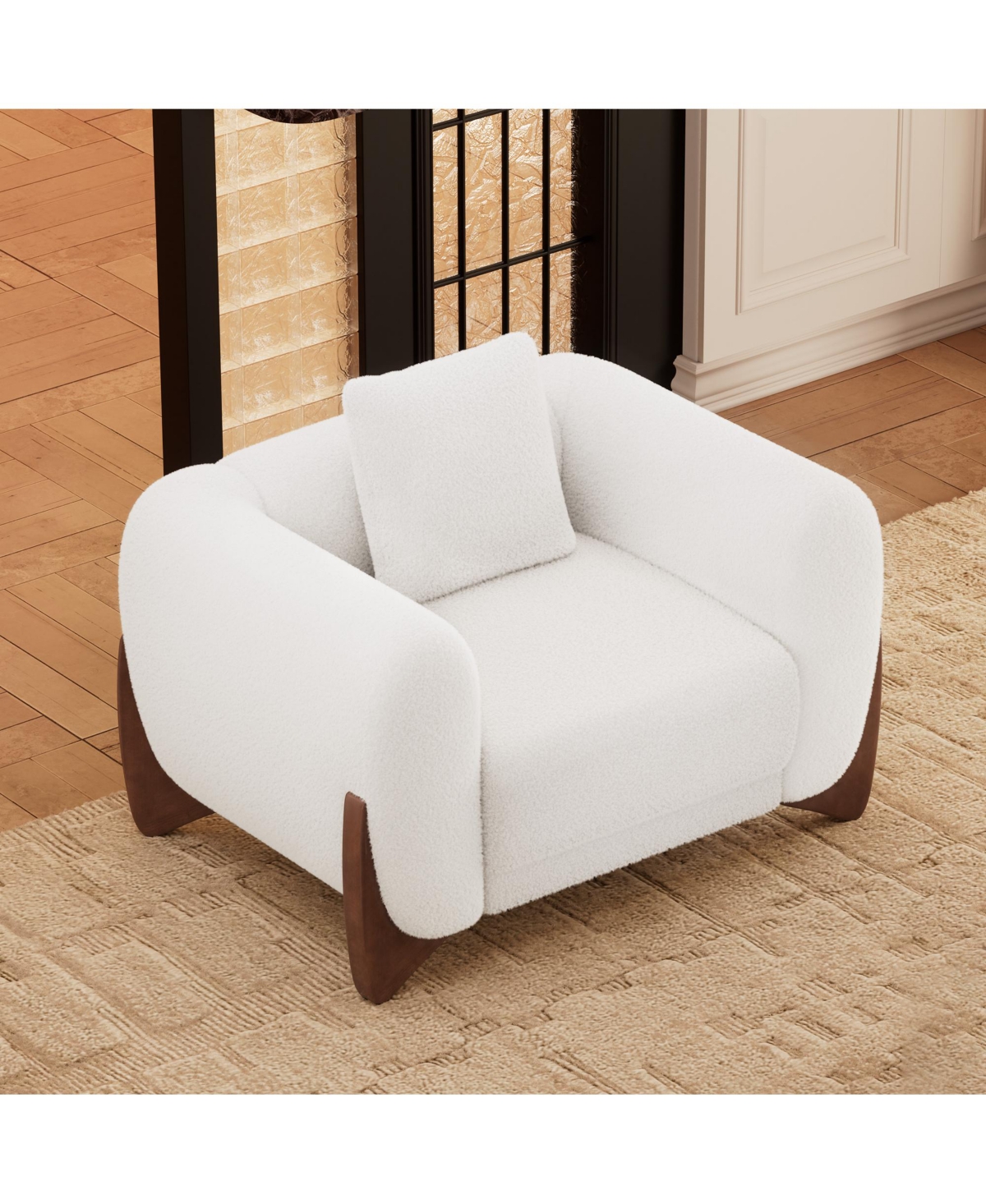 Click here for Morden Fort Mid Century Cream Sherpa Fabric Accent... prices