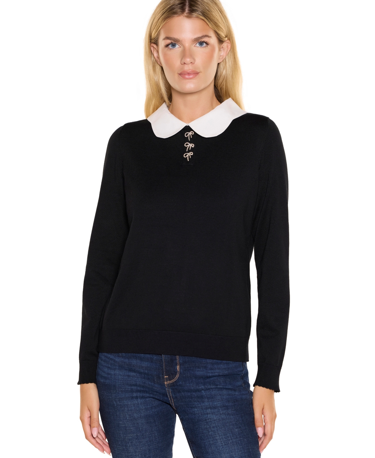 Click here for Belldini Womens Scalloped Woven Collar Keyhole-Bac... prices