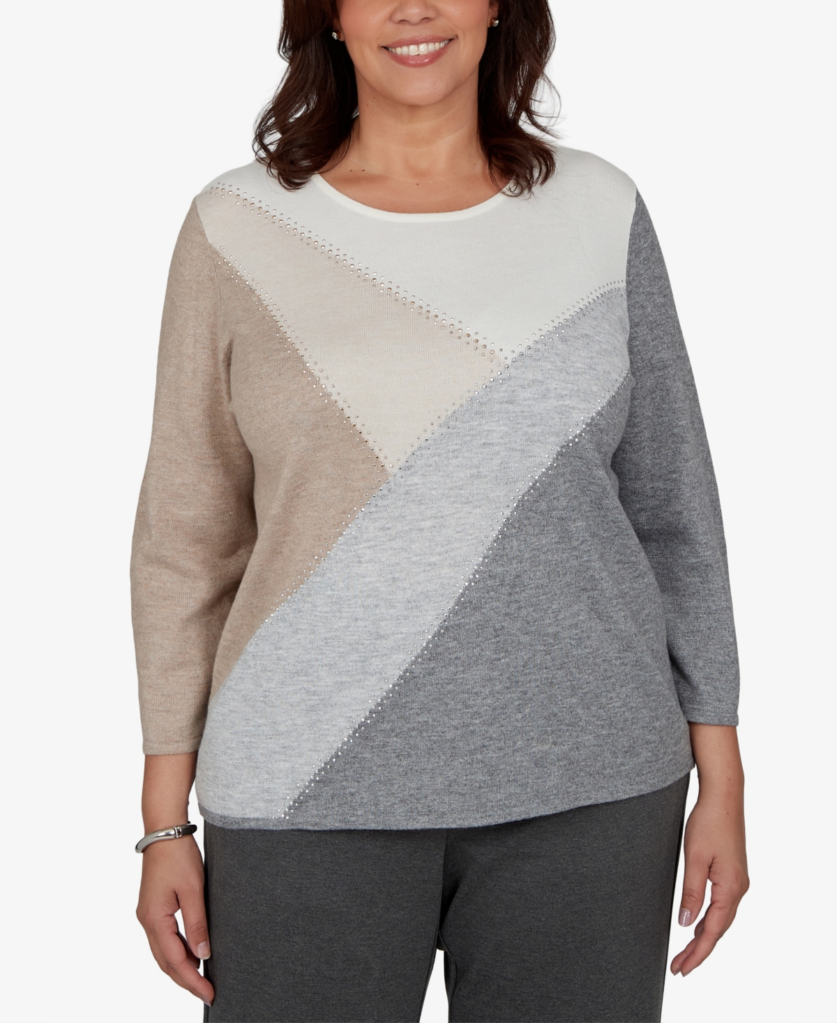 Click here for Alfred Dunner Plus Size 3/4-Sleeve Colorblock Crew... prices