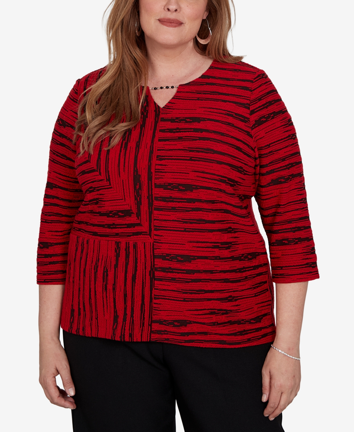 Click here for Alfred Dunner Plus Size Keyhole Neck Print 3/4-Sle... prices