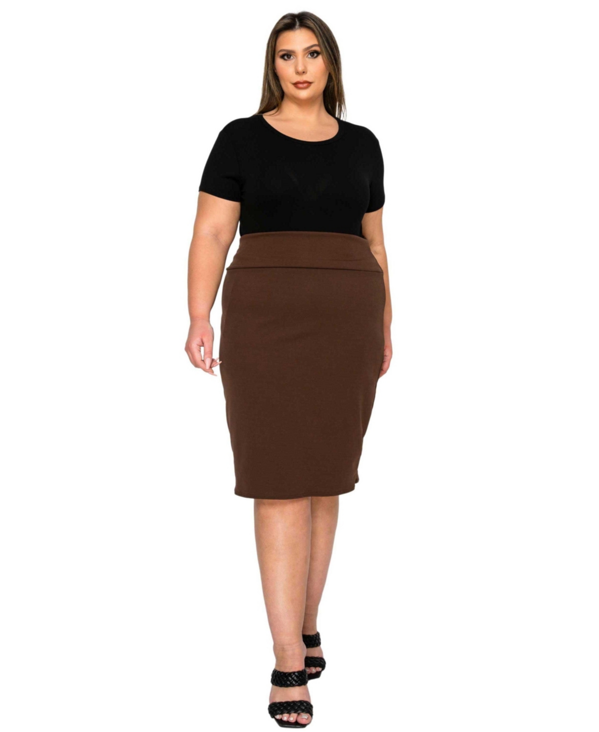 Click here for L I V D Plus Size Molly Pencil Skirt - Brown prices