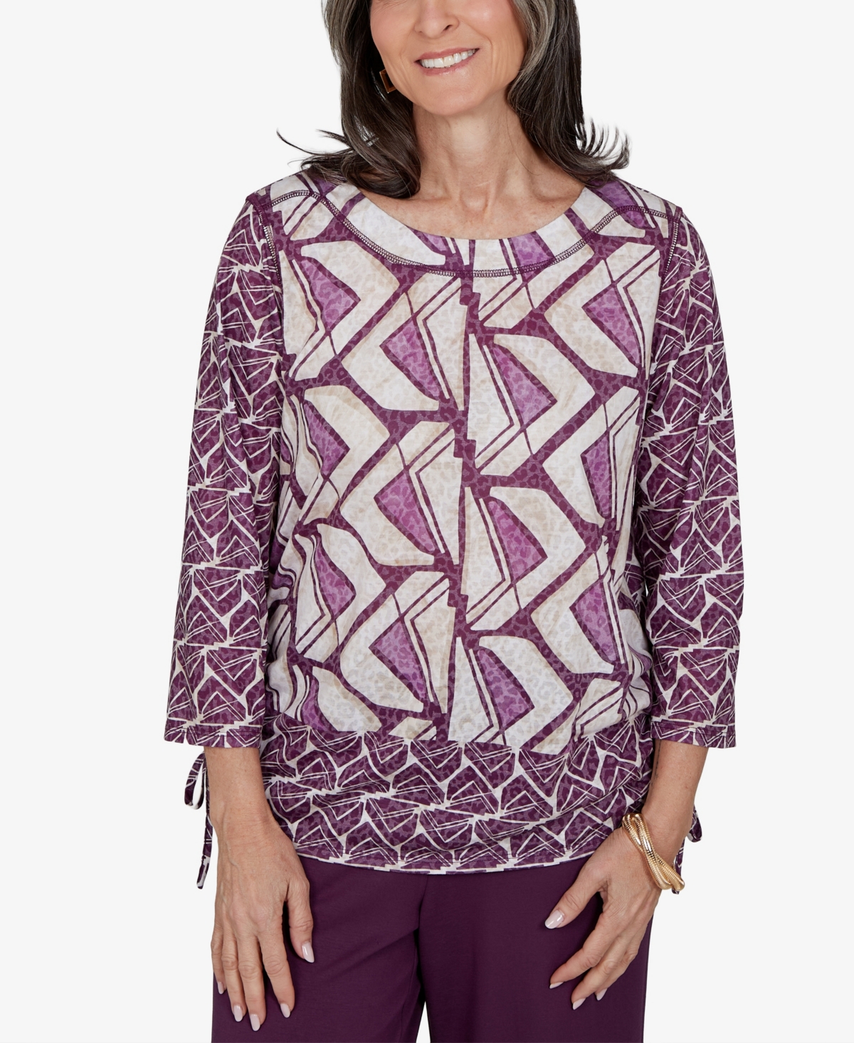 Click here for Alfred Dunner Petite Geometric-Print 3/4-Sleeve Bl... prices