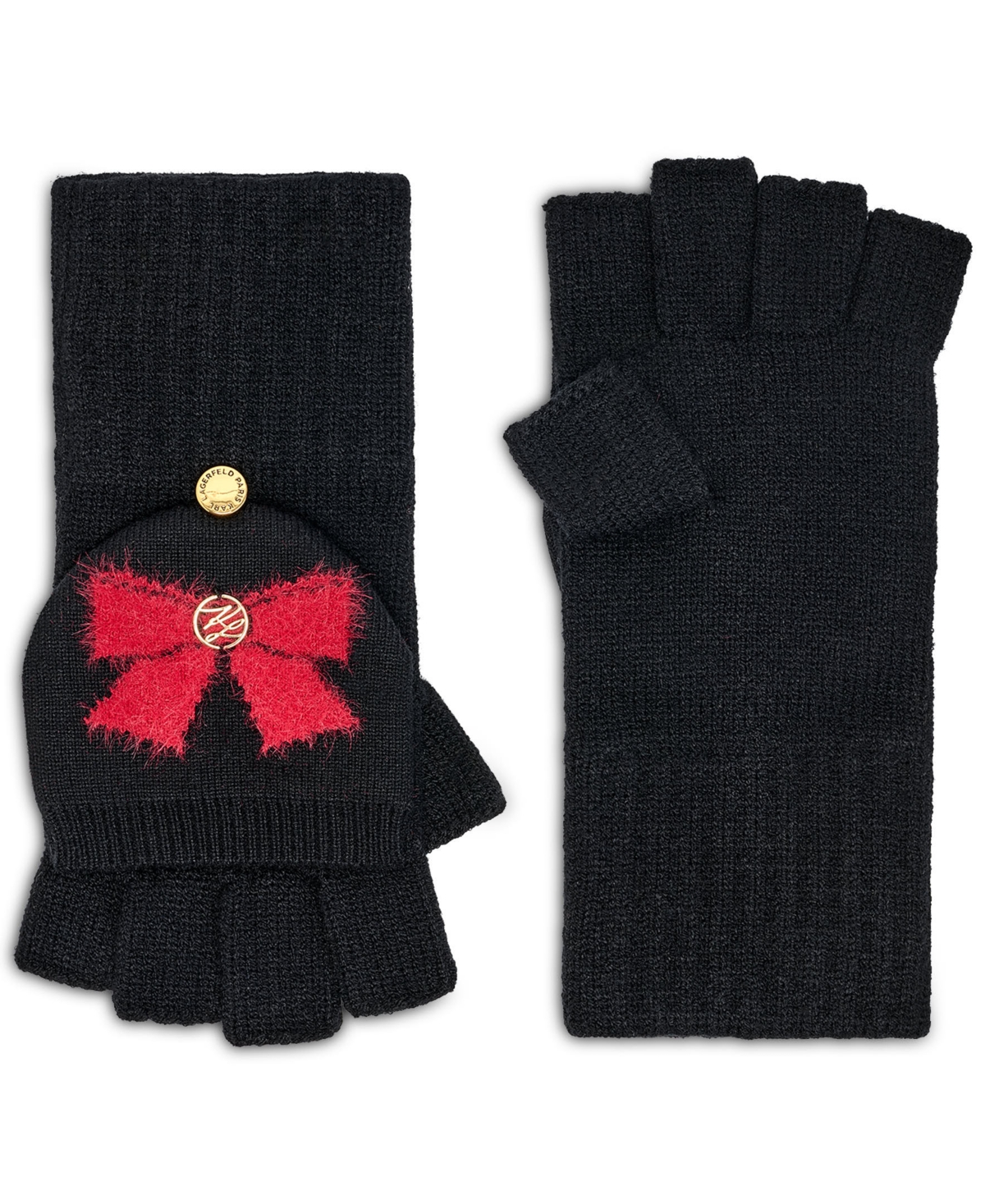 Click here for Karl Lagerfeld Paris Fuzzy Bows Flip Top Mitten Gl... prices