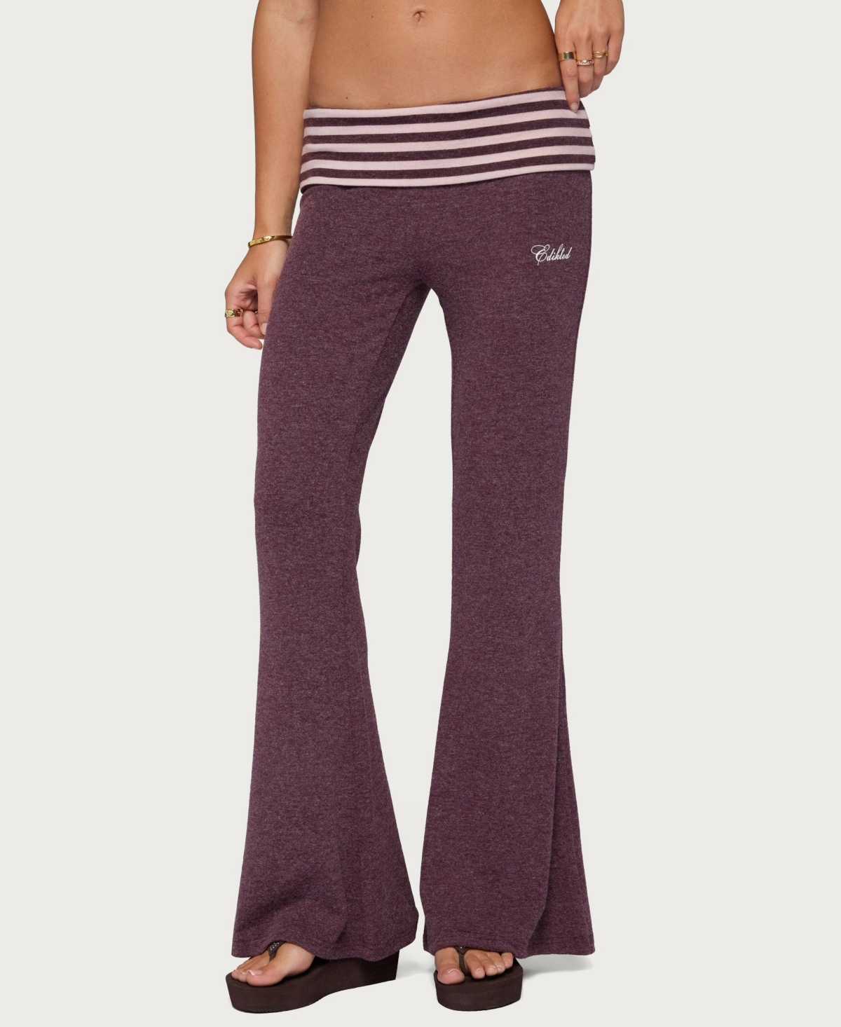 Click here for Edikted Womens Stay Stripey Foldover Pants - Burgu... prices