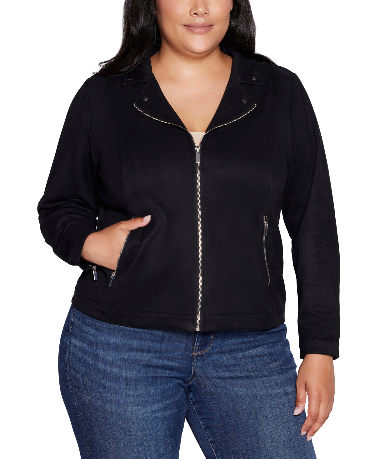 Click here for Belldini Plus Size Moto Faux Suede Jacket - Black/... prices