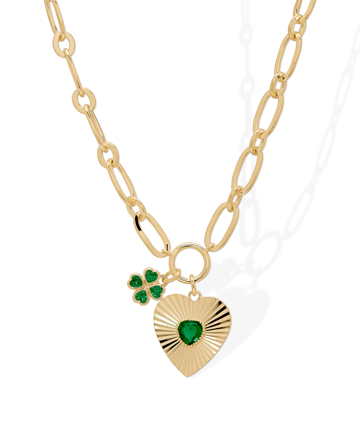 Click here for Macys Simulated Emerald Heart and Clover 18 Neckla... prices