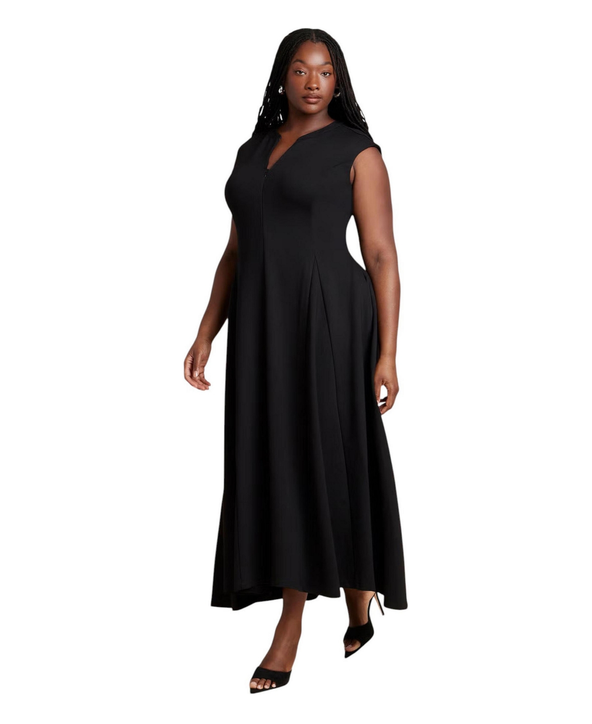 Click here for Eloquii Womens Notch Seam Detail Ponte Dress - Bla... prices
