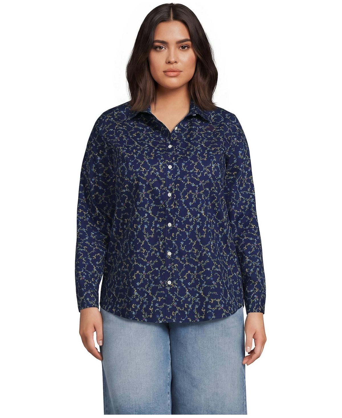 Click here for Lands End Plus Size No Iron Button Front Shirt - D... prices