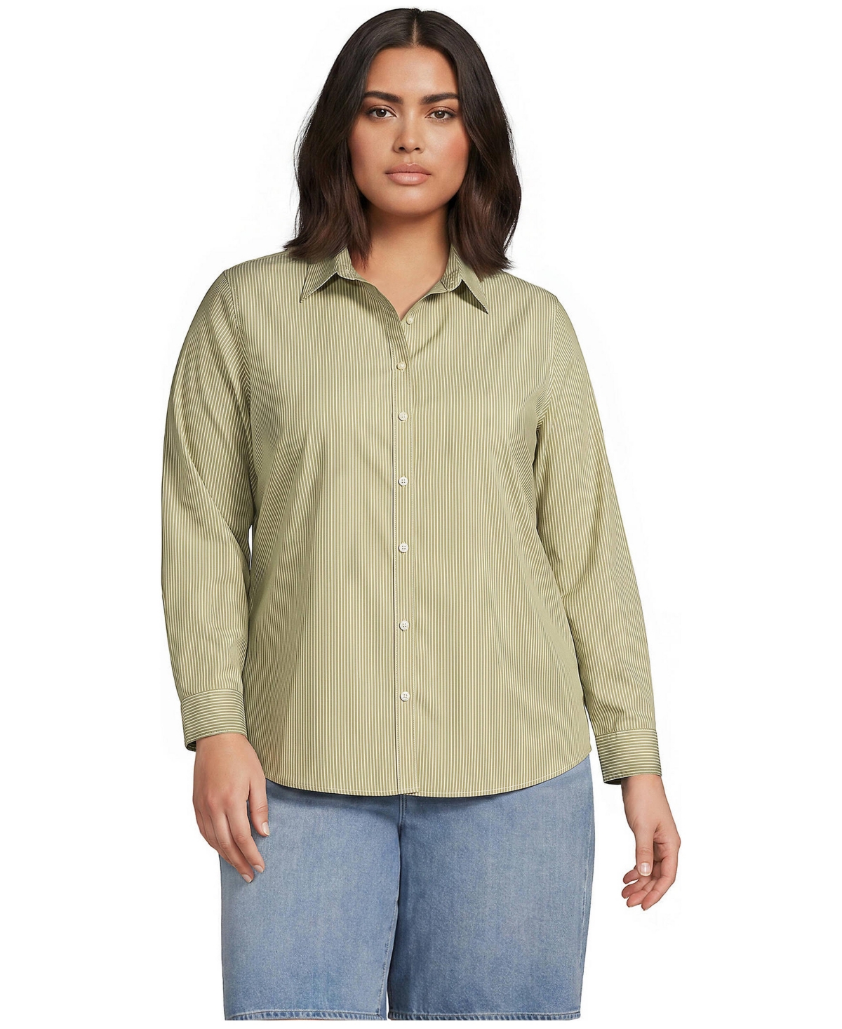 Click here for Lands End Plus Size No Iron Button Front Shirt - C... prices