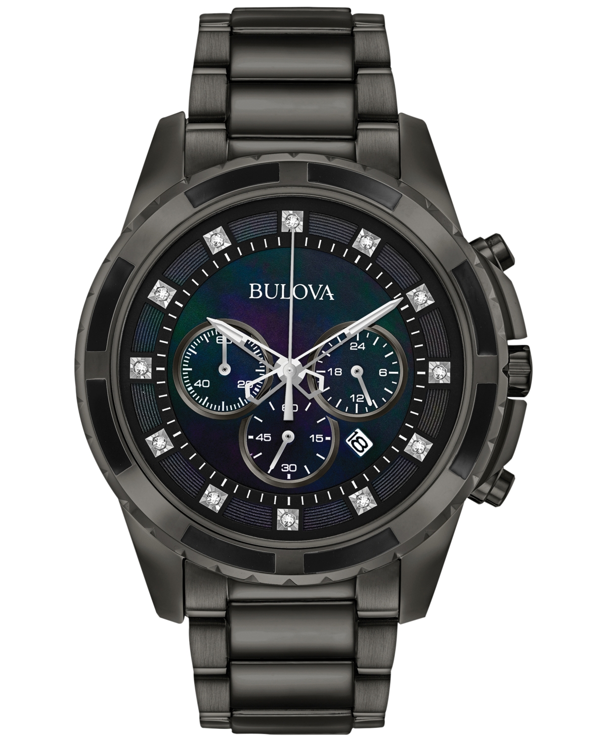 Click here for Bulova Mens Chronograph Diamond Accent Dark Gray S... prices