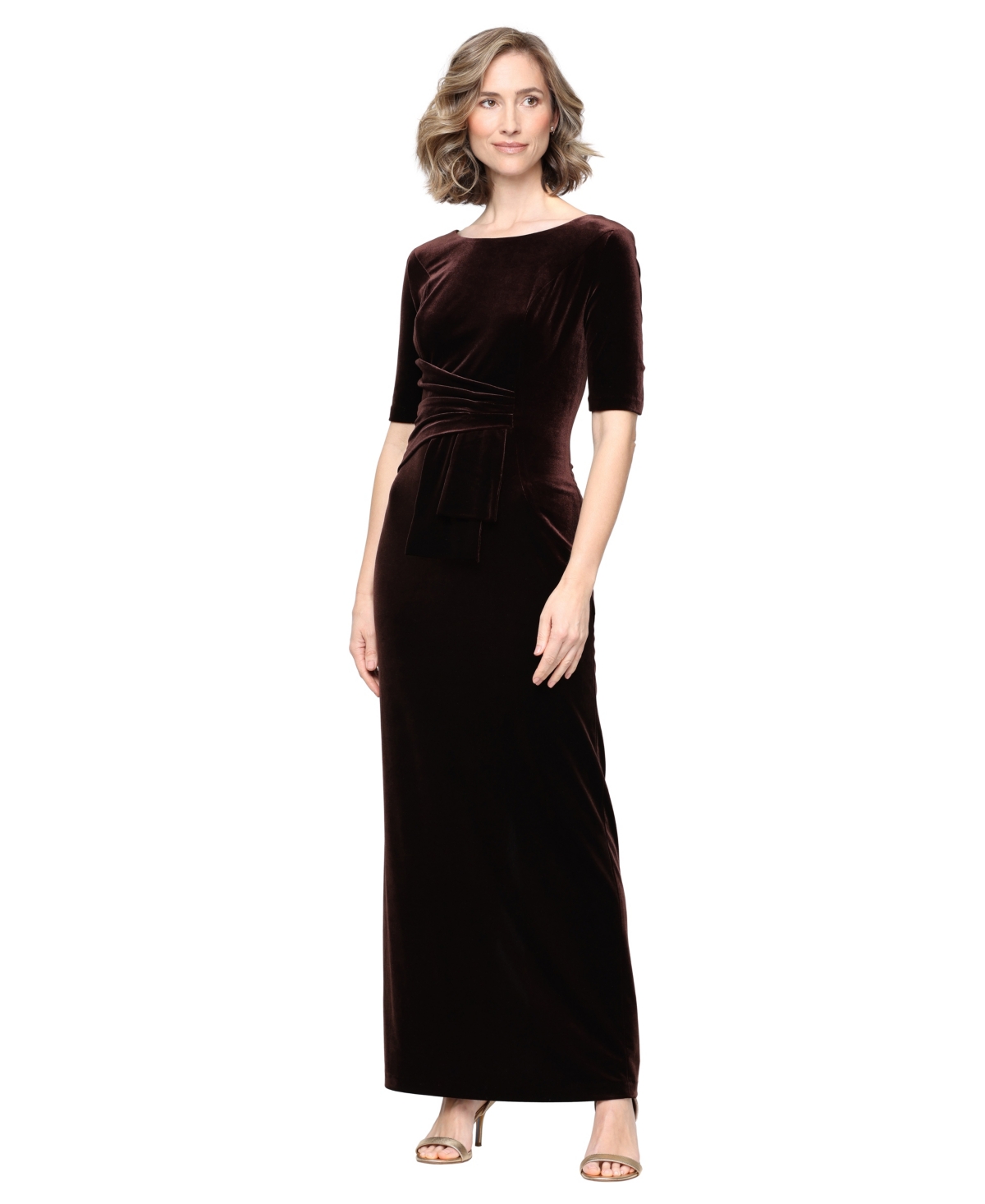 Click here for Alex Evenings Womens Velvet Ruched-Waist Boat-Neck... prices
