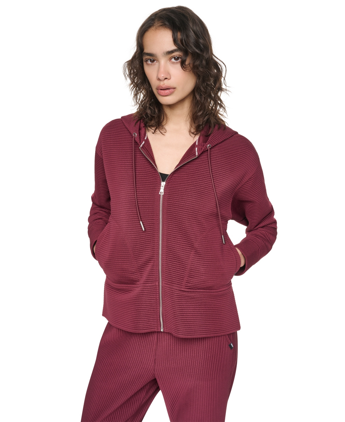 Click here for Dkny Womens Tech Ottoman Full-Zip Hoodie - Claret prices