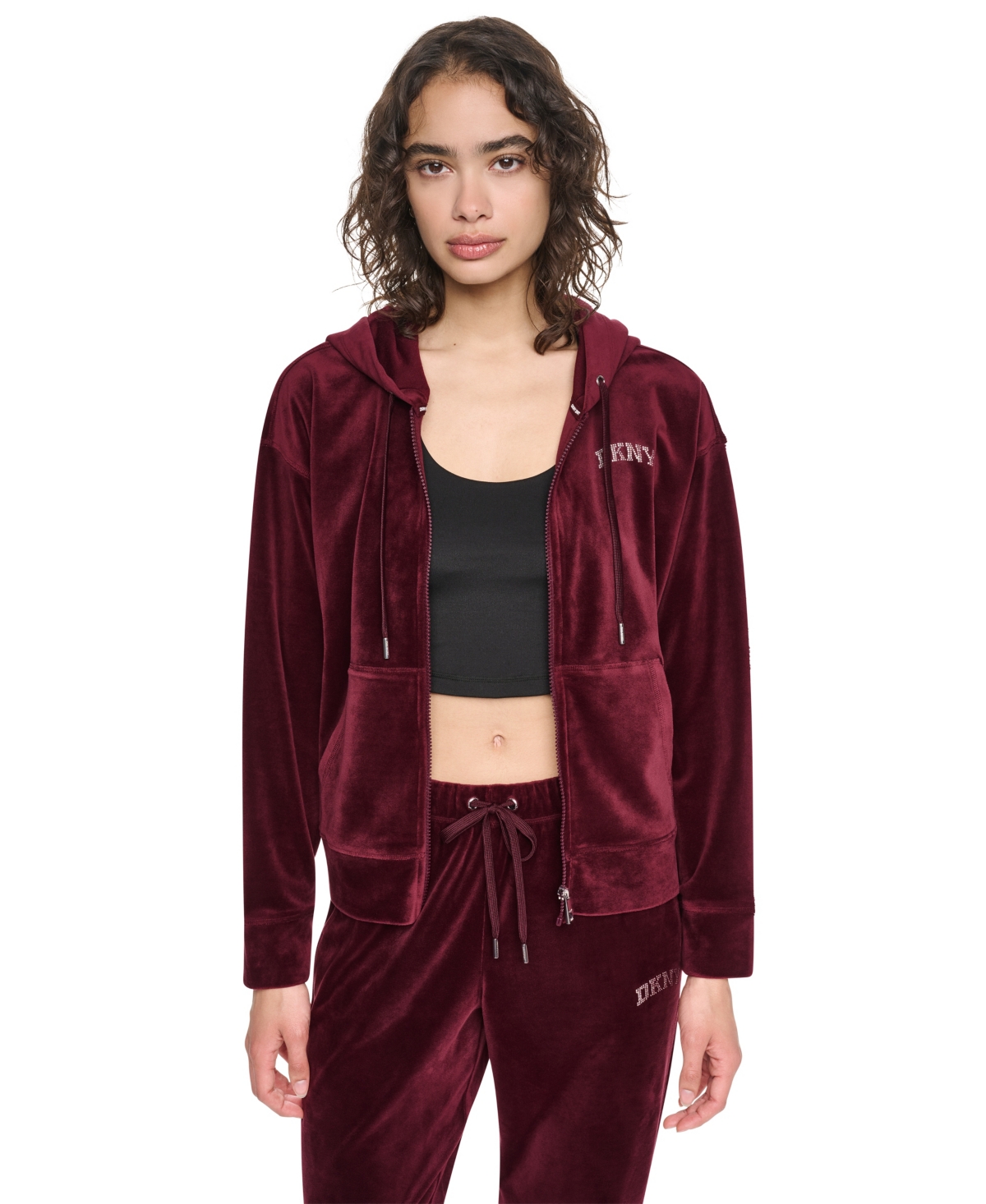 Click here for Dkny Sport Womens Velour High-Low Hem Zip Hoodie -... prices