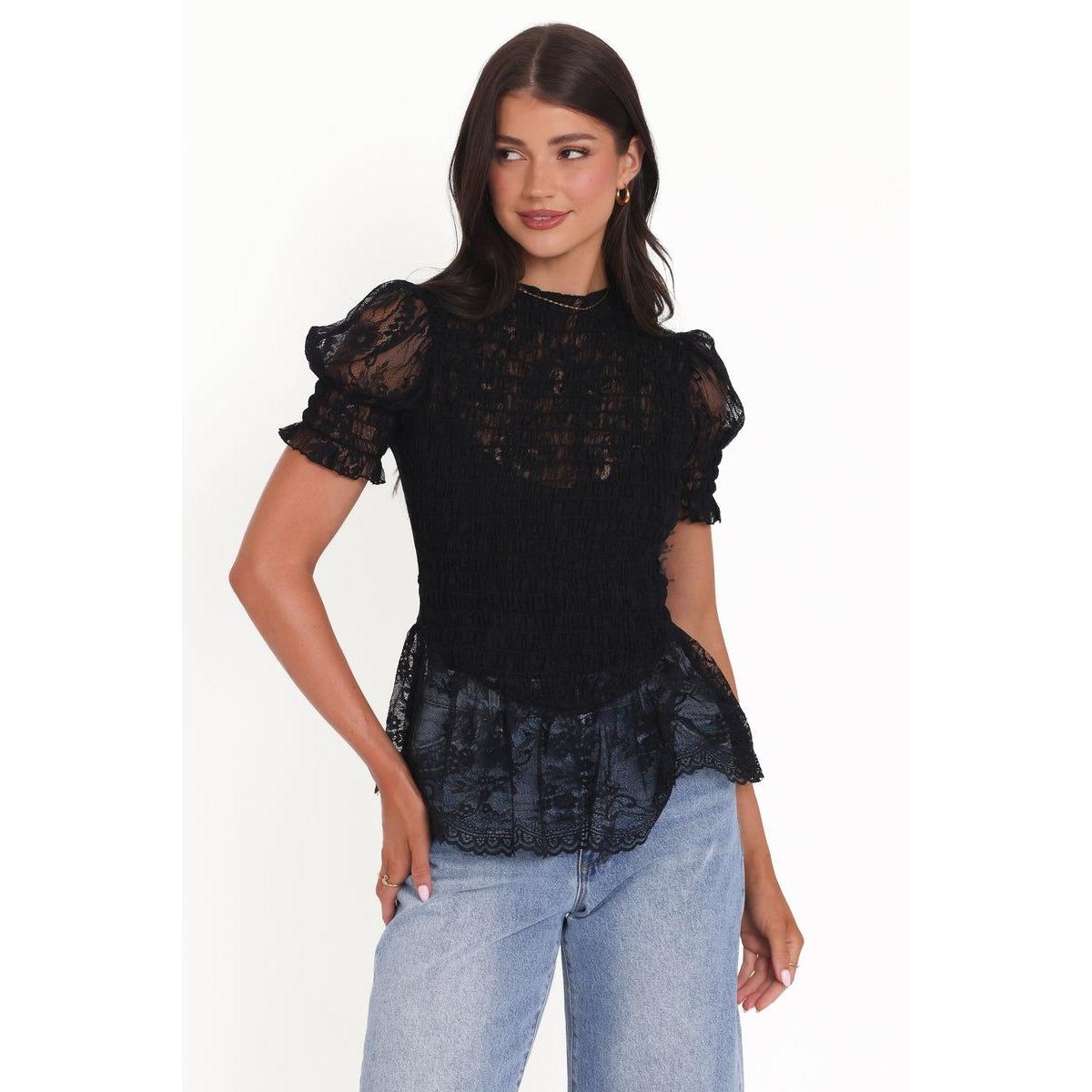 Click here for Petal and Pup Womens Adeline Peplum Top - Black prices
