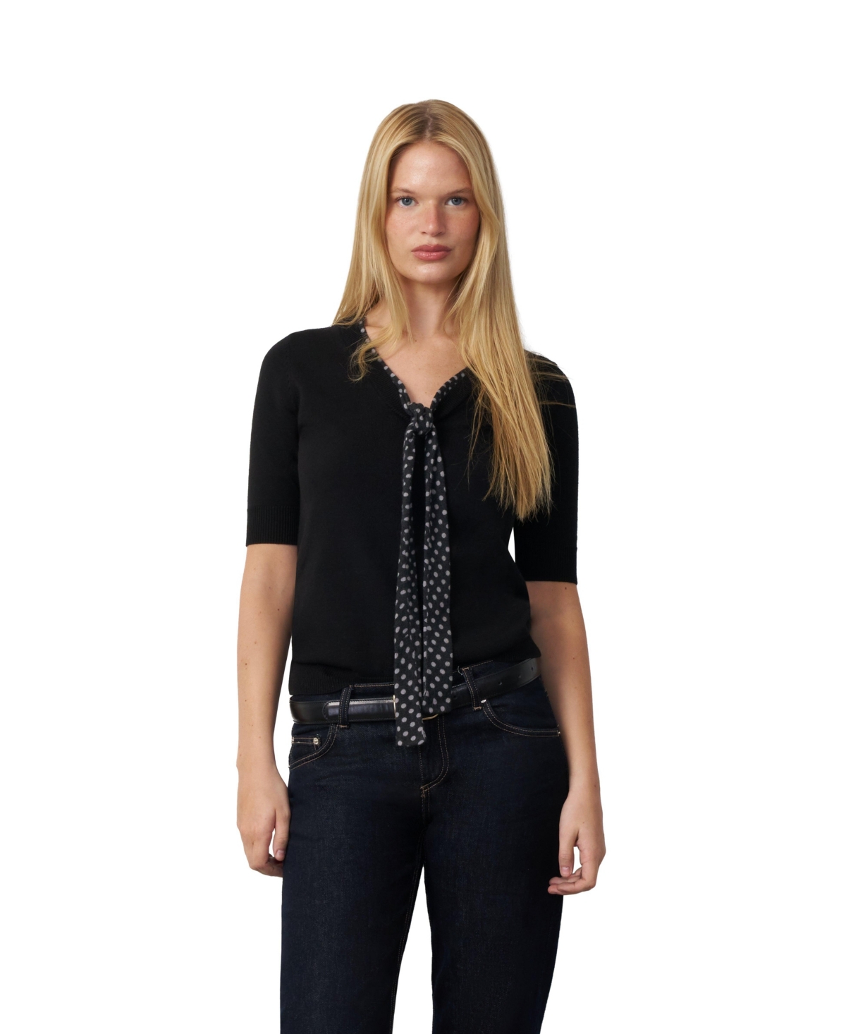 Click here for Cable & Gauge Womens Printed Chiffon Tie Neck Swea... prices