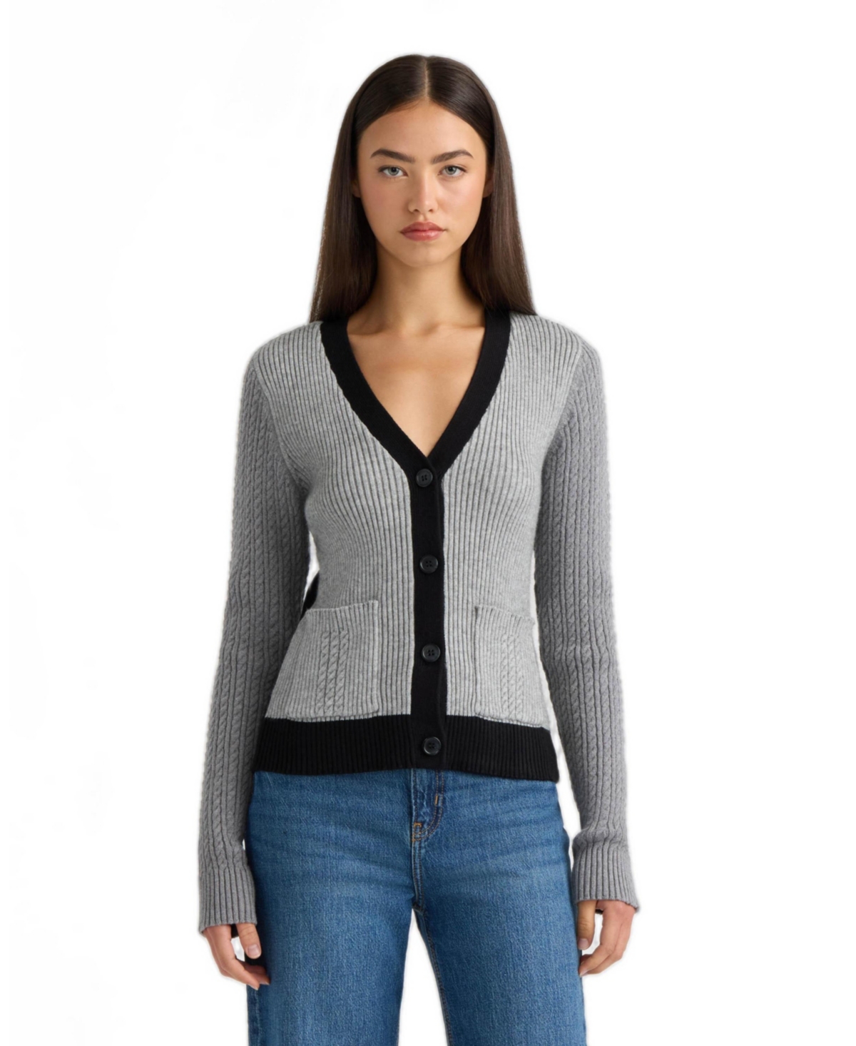 Click here for Nvlt Womens Color Block Cable Cardigan - Light gre... prices