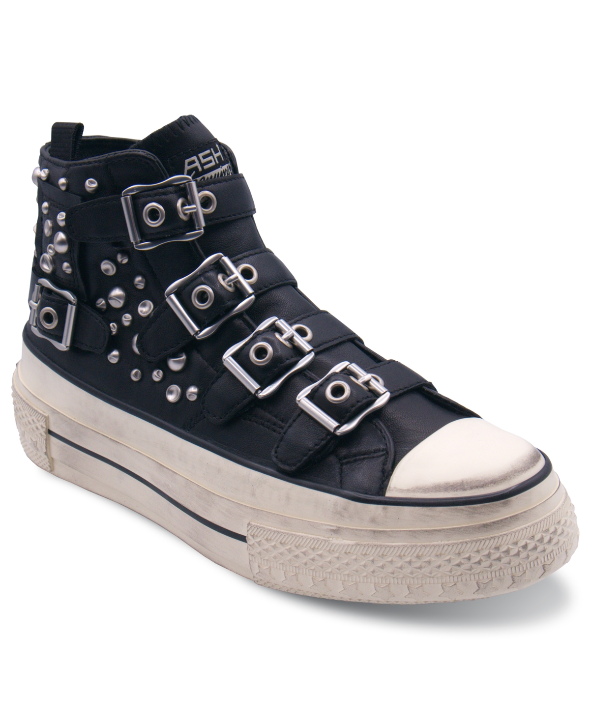 Click here for Ash Womens Rainbow Studs Platform Sneakers - Black prices