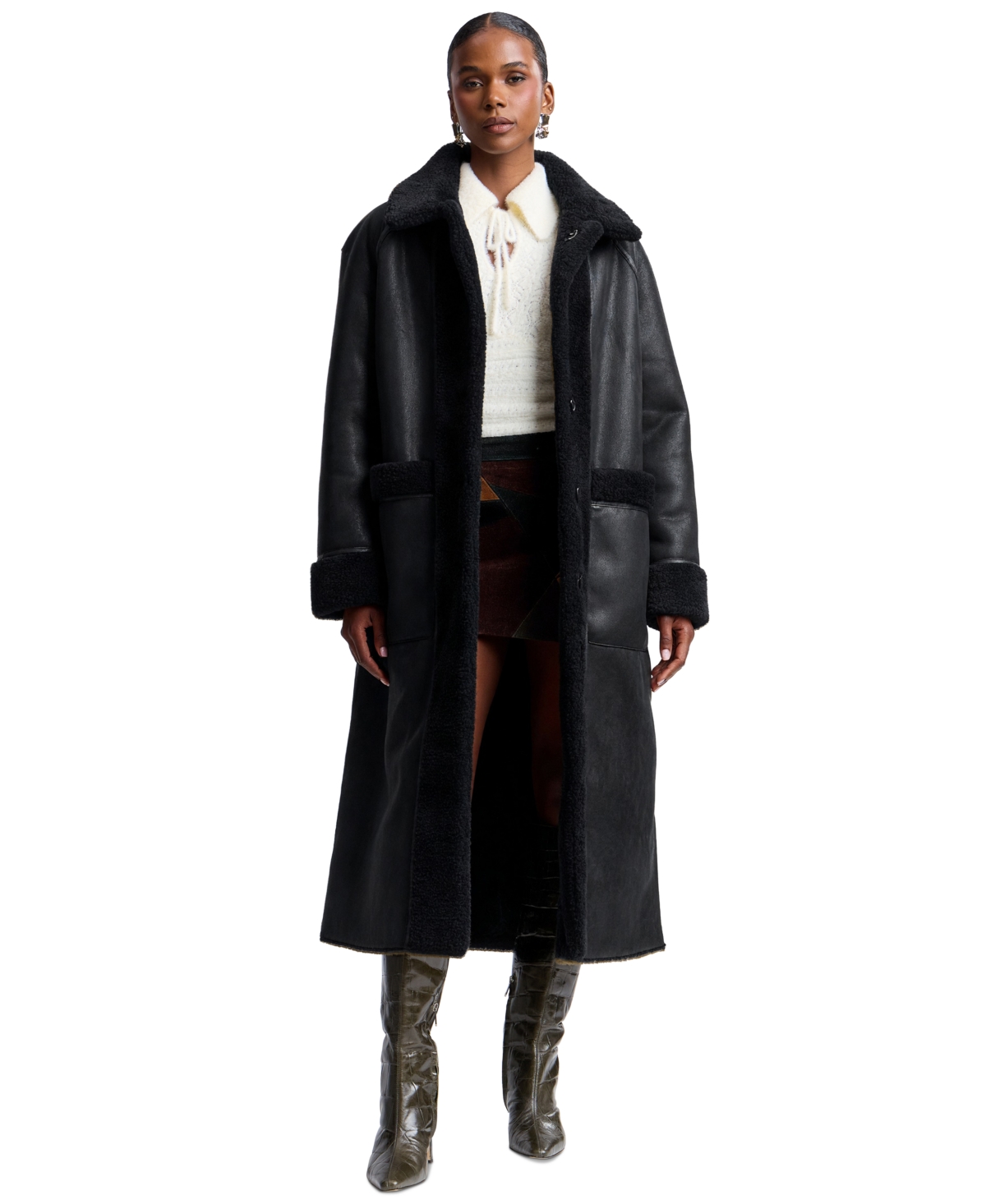 Click here for Avec Les Filles Womens Maxi Reversible Faux Fur Co... prices