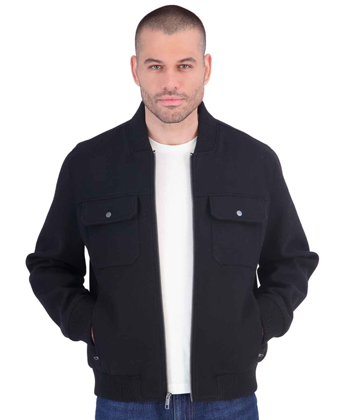 Click here for Calvin Klein Mens Wool Bomber Jacket - Black prices