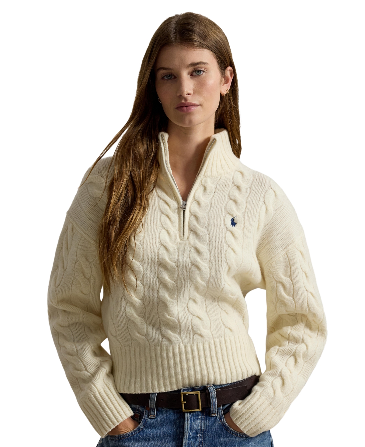 Click here for Polo Ralph Lauren Womens Cable-Knit Half-Zip Sweat... prices