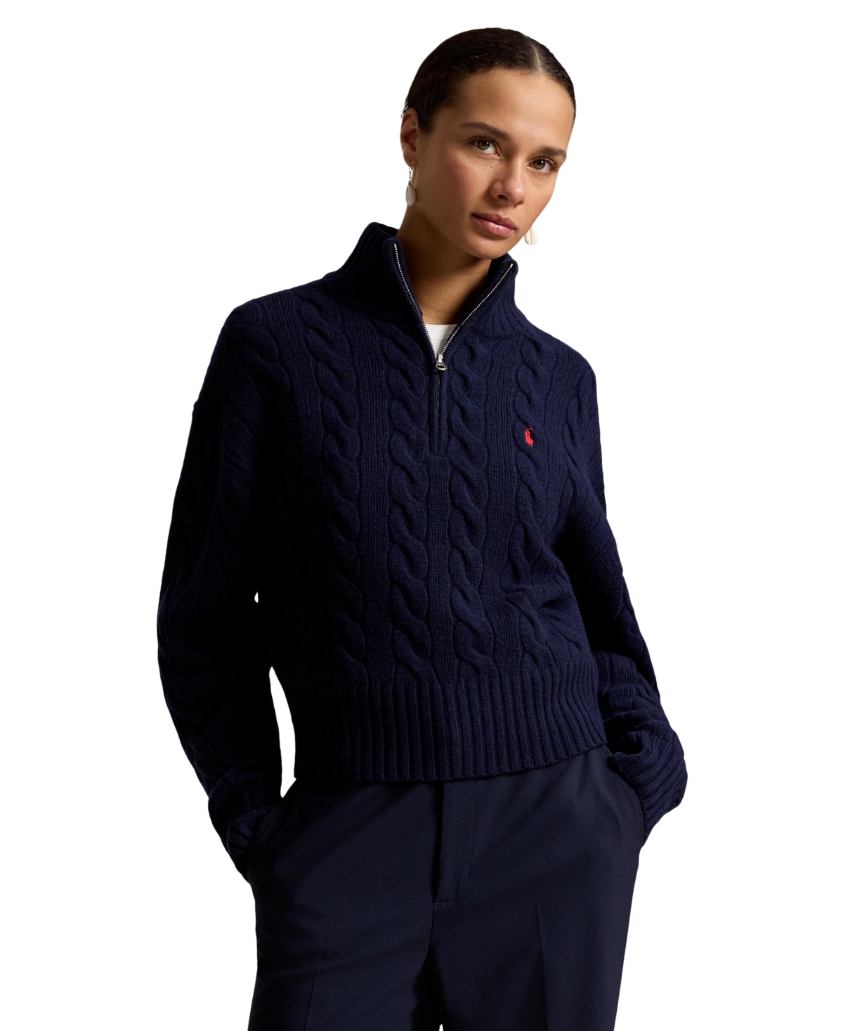 Click here for Polo Ralph Lauren Womens Cable-Knit Half-Zip Sweat... prices