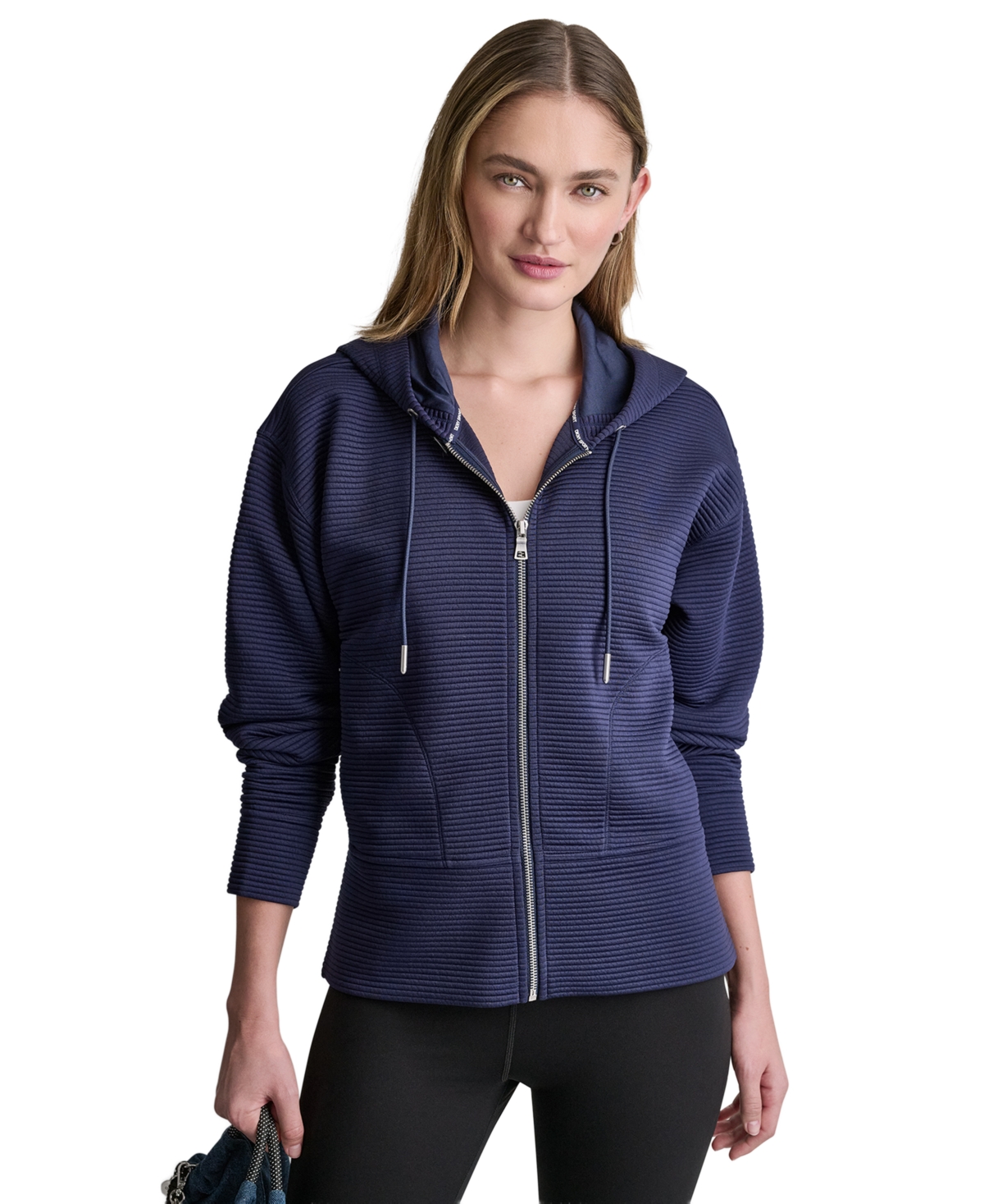 Click here for Dkny Womens Tech Ottoman Full-Zip Hoodie - Peacoat prices