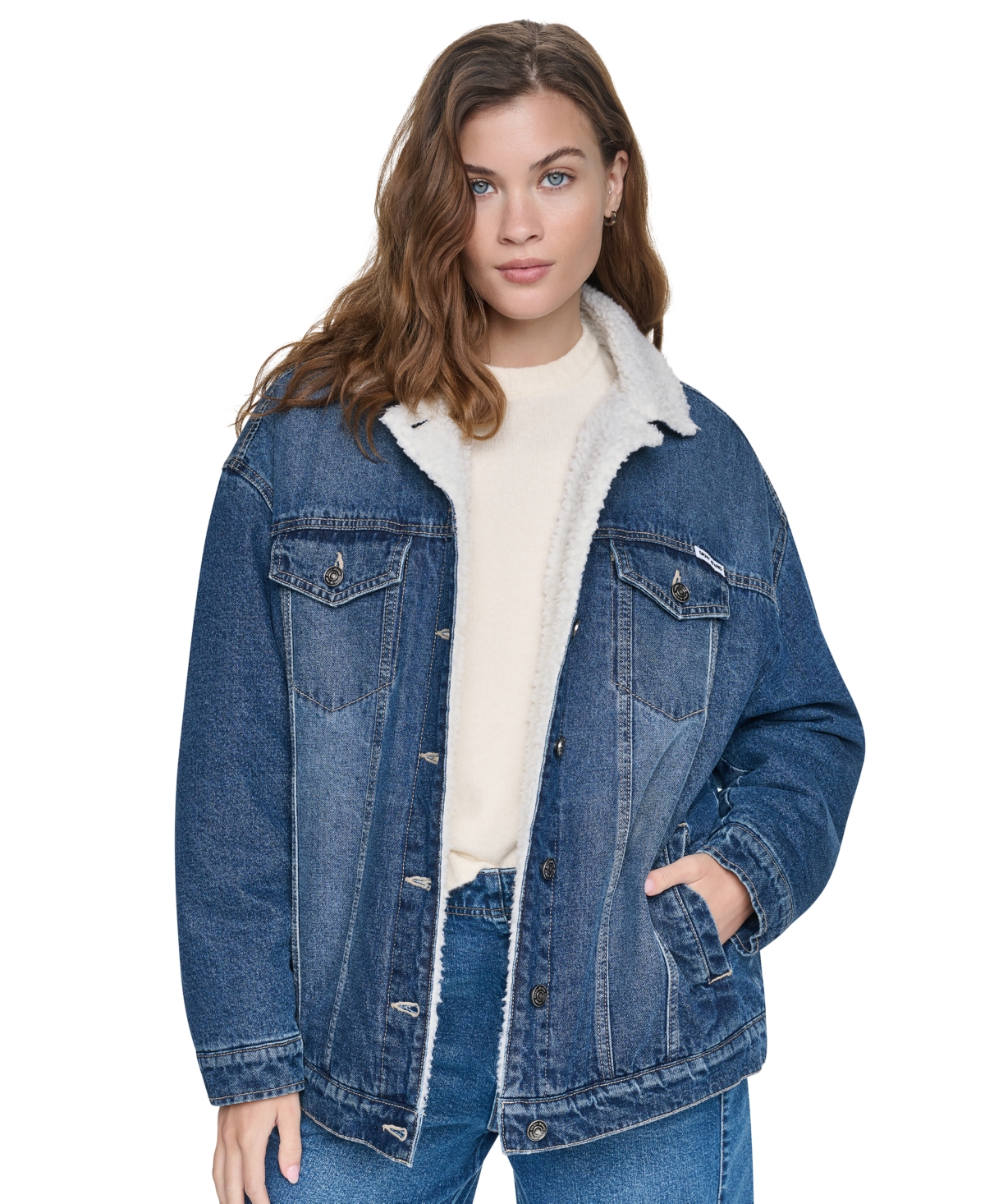Click here for Dkny Jeans Womens Oversized Trucker Sherpa-Lined J... prices