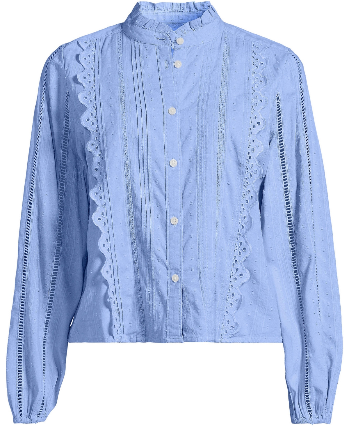 Click here for Lands End Plus Size Ruffle Neck Button Front Shirt... prices